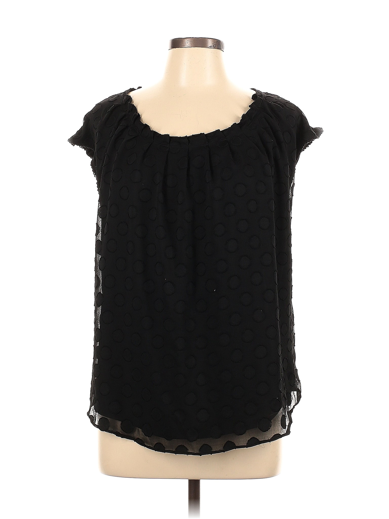 Lc Lauren Conrad 100 Polyester Polka Dots Black Short Sleeve Blouse