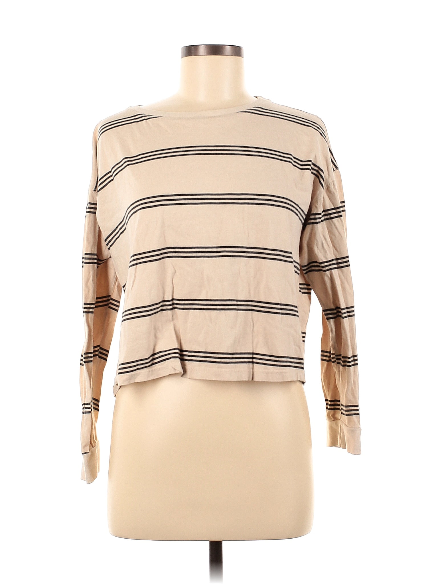Mod Ref 100% Cotton Stripes Tan Long Sleeve Top Size M - 73% off | ThredUp