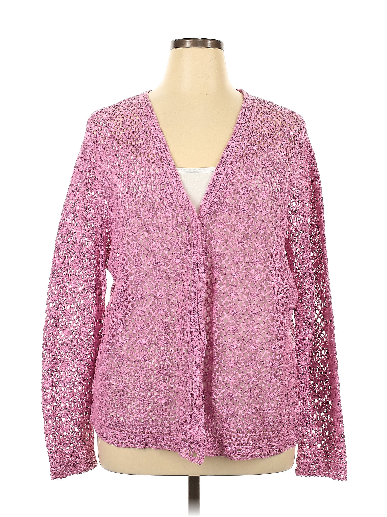 Appleseeds Color Block Pink Cardigan Size 1X (Plus) - 60% off | ThredUp