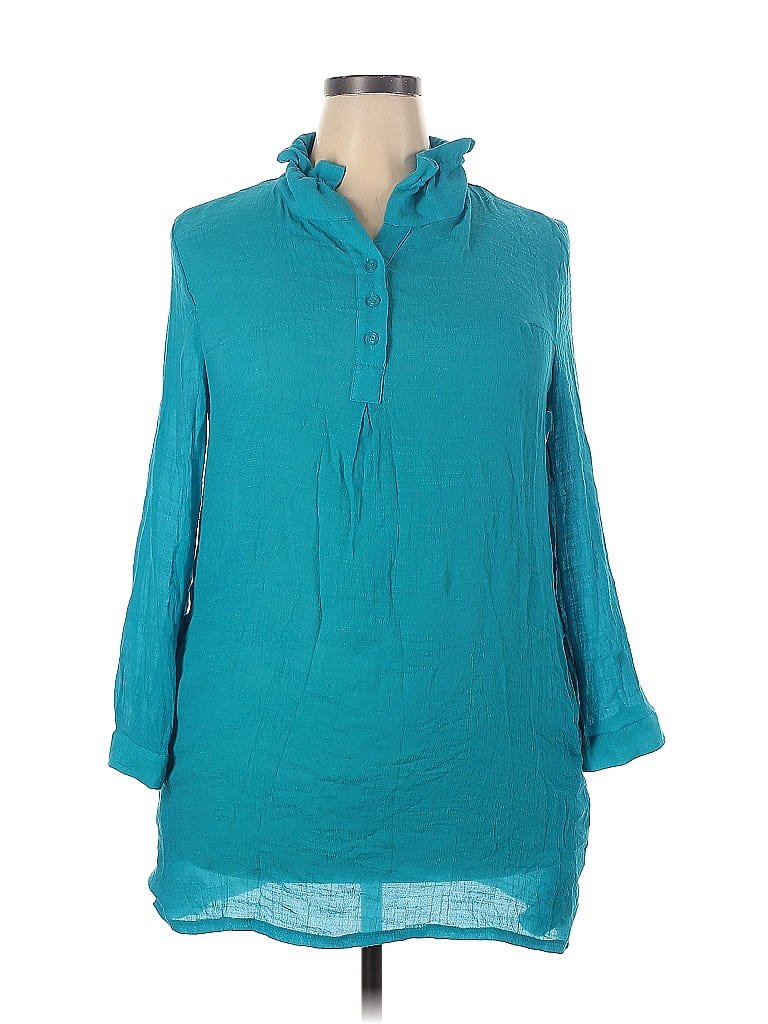 Lady Noiz 100 Rayon Solid Teal Long Sleeve Blouse Size 2x Plus 52