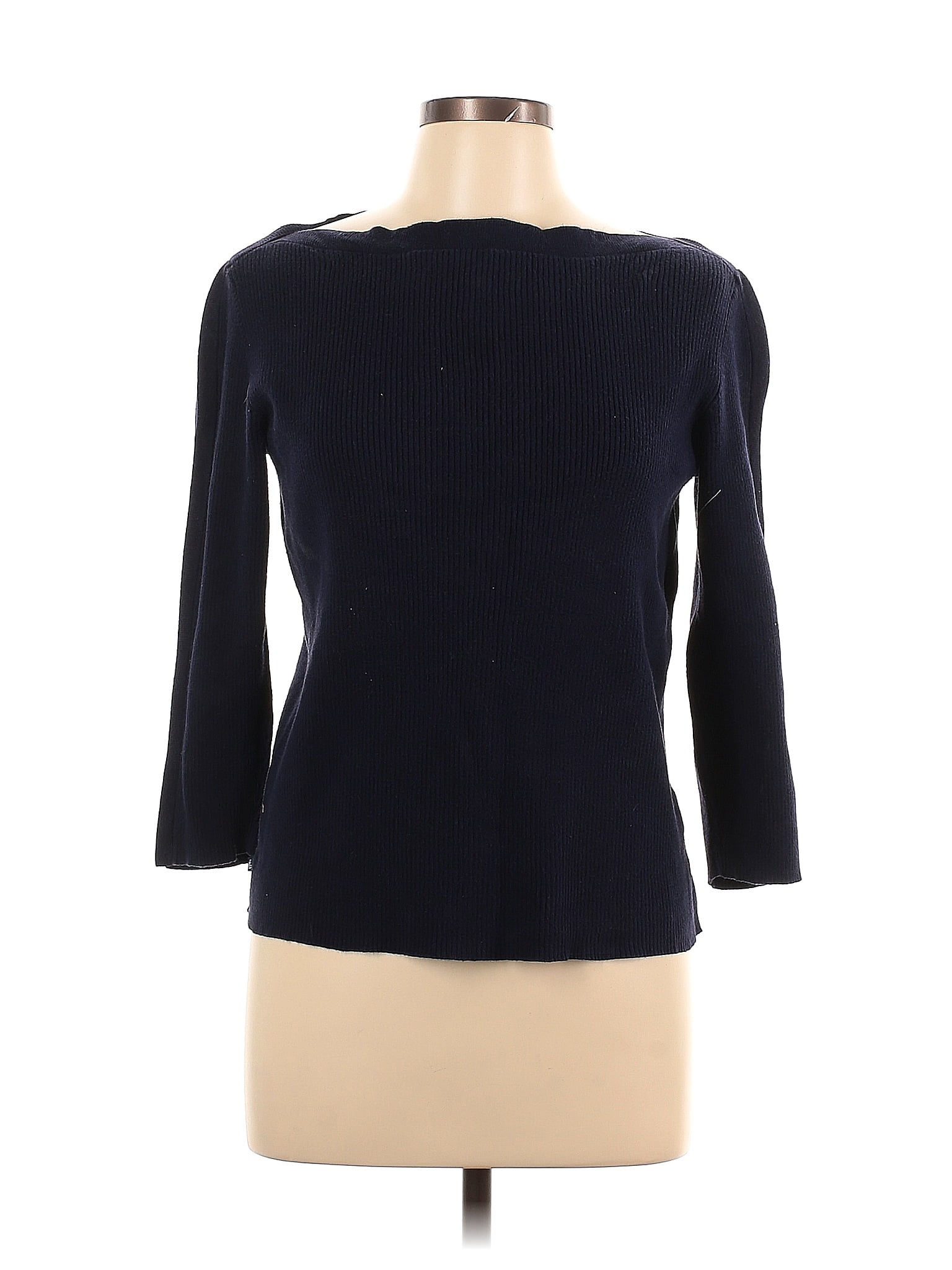Lauren by Ralph Lauren Color Block Solid Navy Blue Pullover Sweater ...