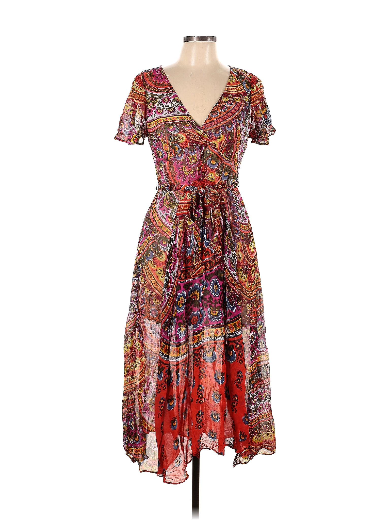 Akemi + Kin 100% Rayon Multi Color Red Casual Dress Size 10 (Petite ...