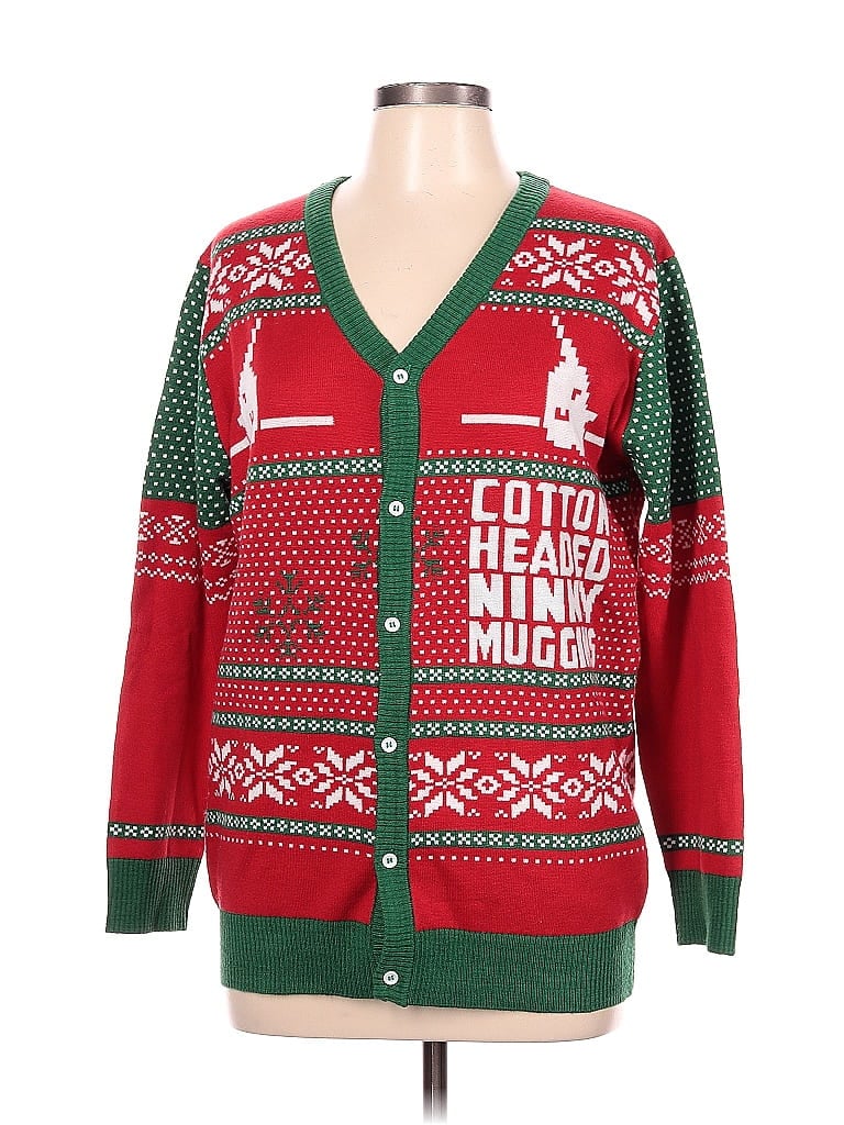 ELF 100% Acrylic Red Cardigan Size L - 77% off | ThredUp