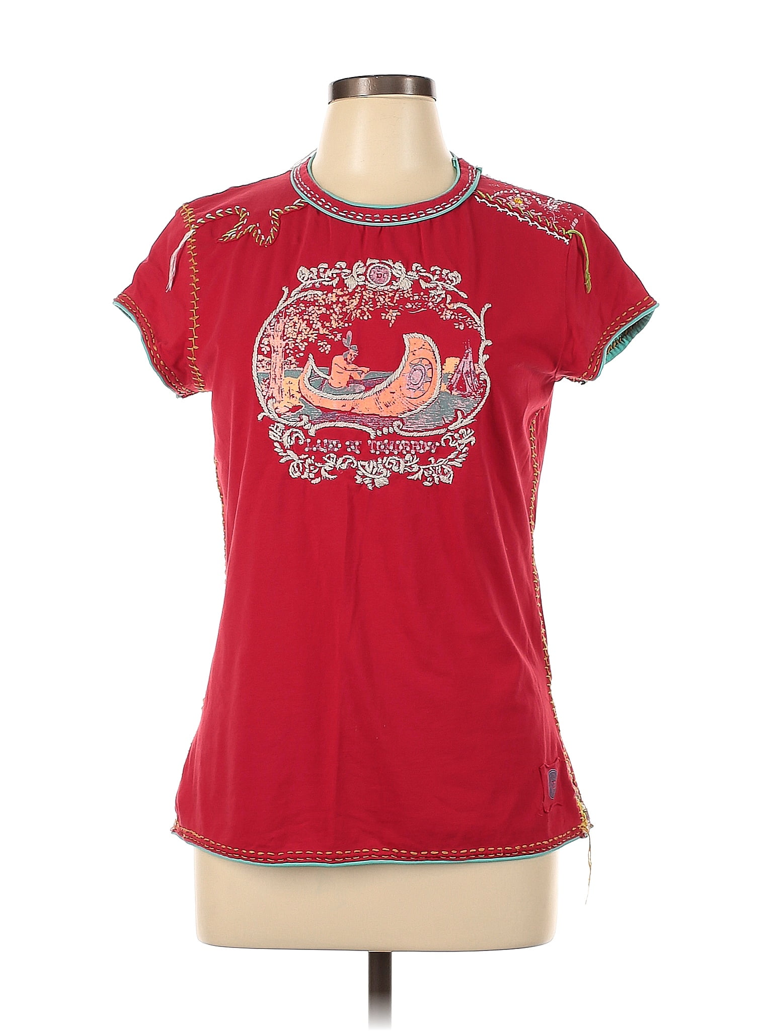 Double D Ranch Solid Red Short Sleeve Top Size L - 75% off | ThredUp