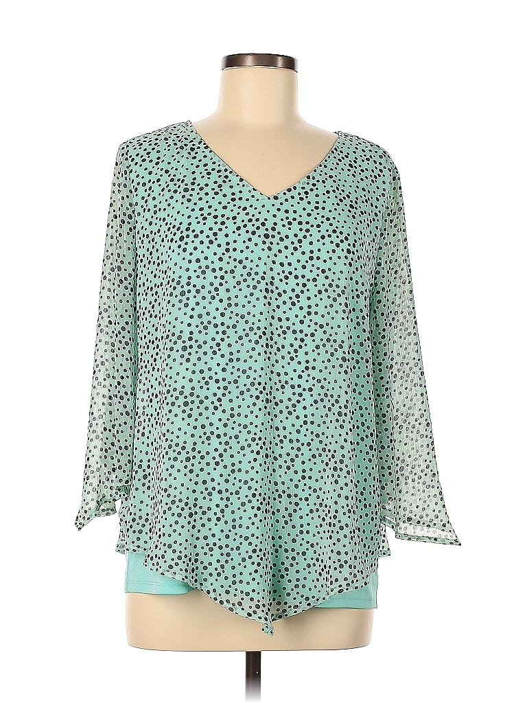 Dina Ariel Polka Dots Teal Long Sleeve Blouse Size L 62 Off Thredup