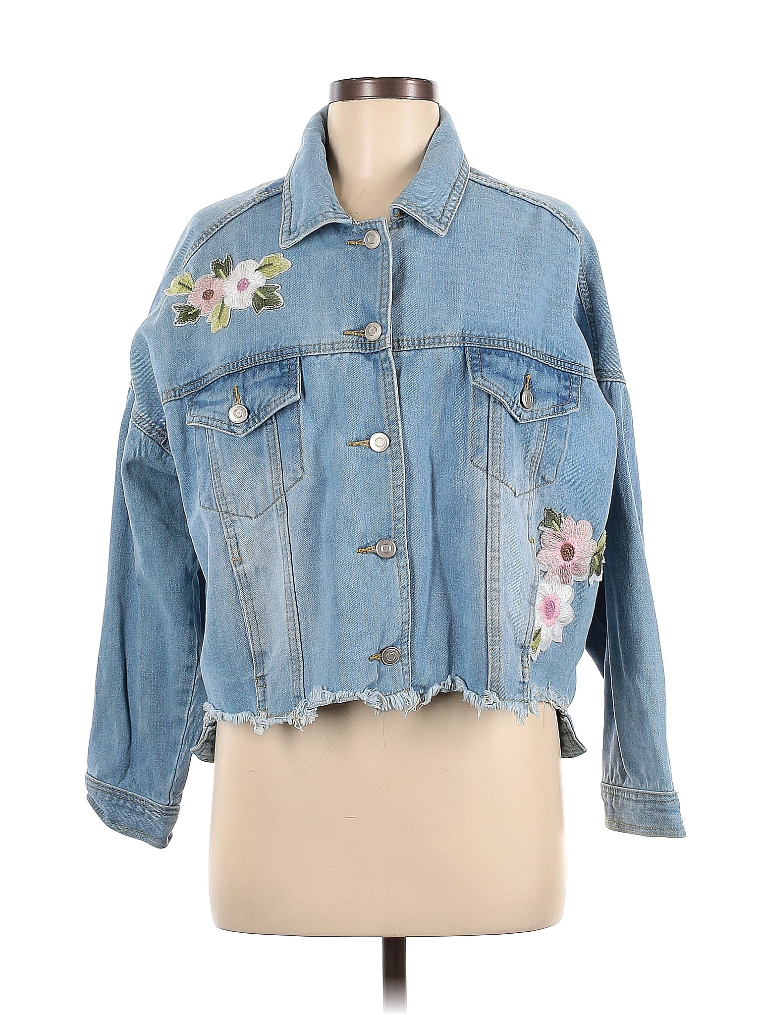 Forever 21 Floral Blue Denim Jacket Size M 43 Off Thredup
