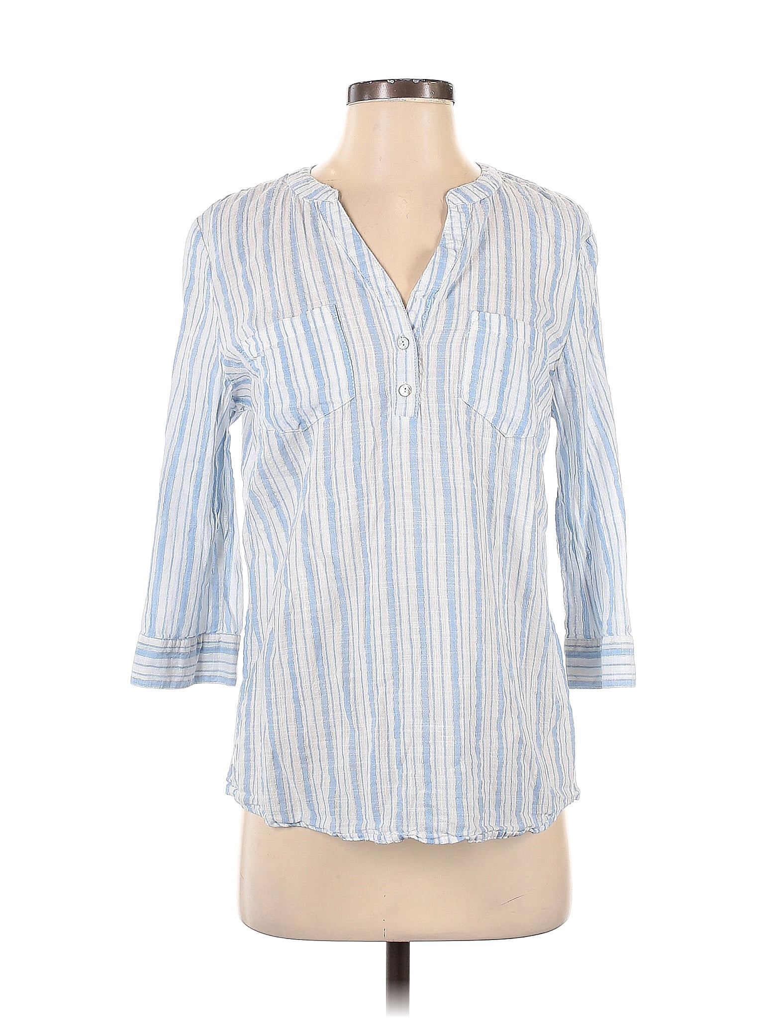 Emily B Stripes Blue Long Sleeve Blouse Size M - 50% off | ThredUp