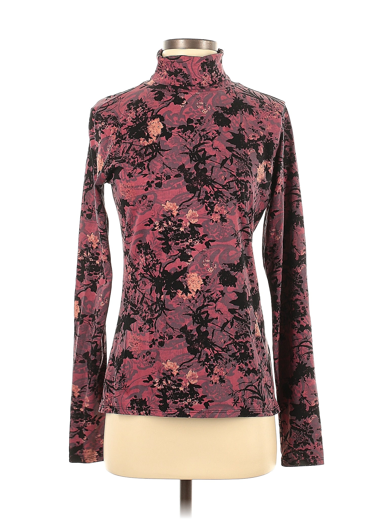 Peruvian Connection Floral Burgundy Long Sleeve Turtleneck Size S - 76% ...