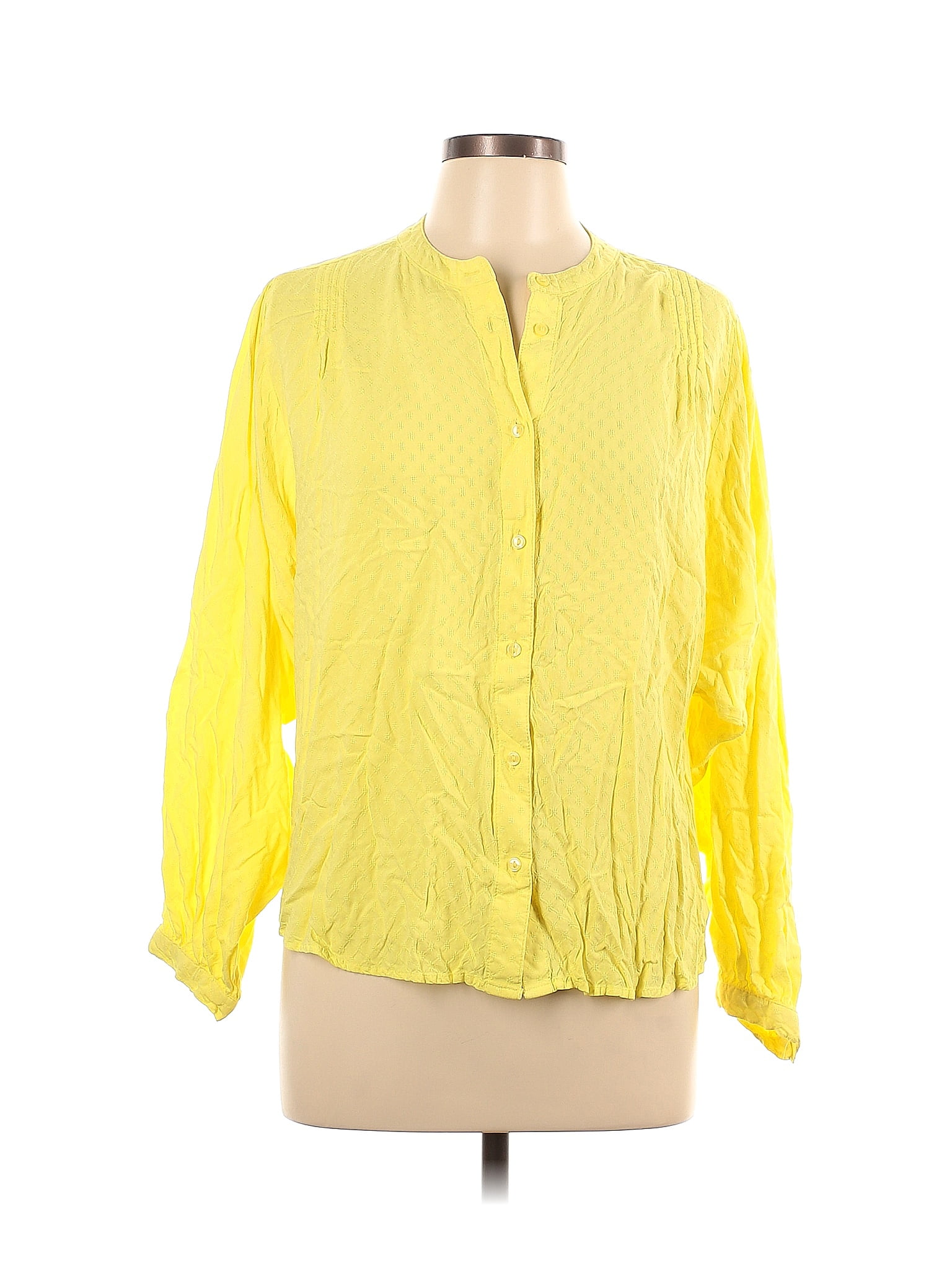 A N A A New Approach 100 Rayon Solid Yellow Long Sleeve Blouse Size L