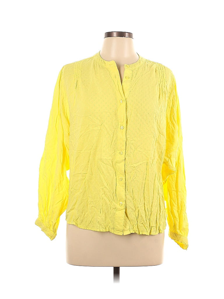 A N A A New Approach 100 Rayon Solid Yellow Long Sleeve Blouse Size L