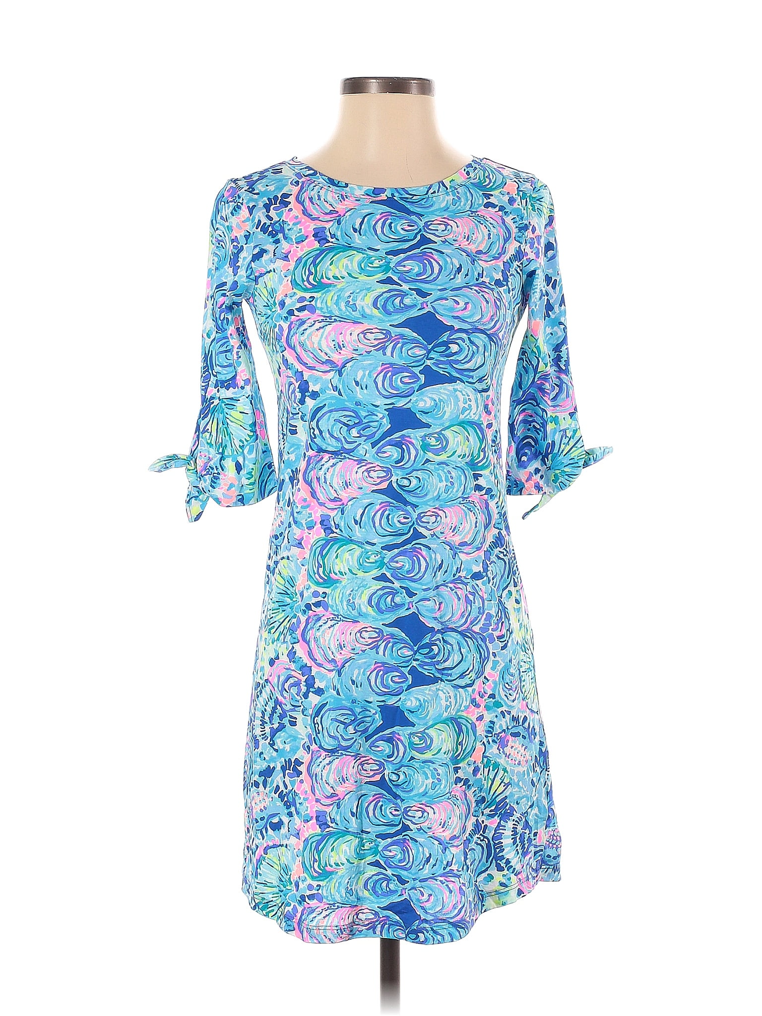 Lilly Pulitzer 100 Cotton Floral Multi Color Blue Casual Dress Size