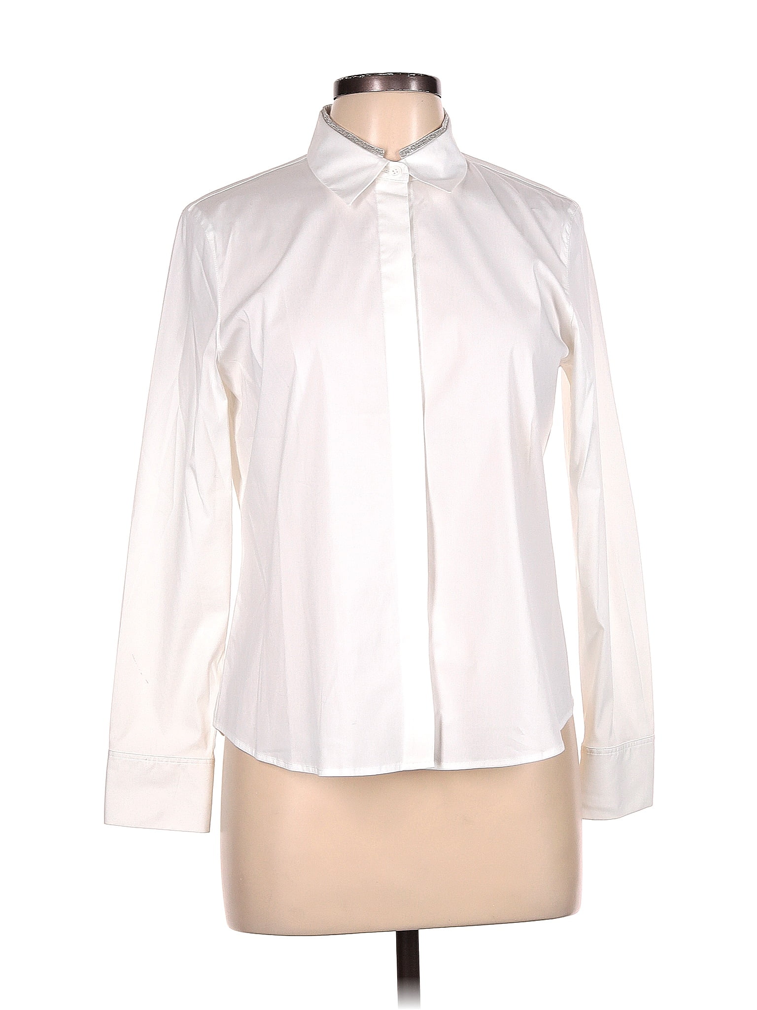 Lafayette 148 New York Color Block Solid White Ivory Long Sleeve Button-Down Shirt Size 10 - 82% ...