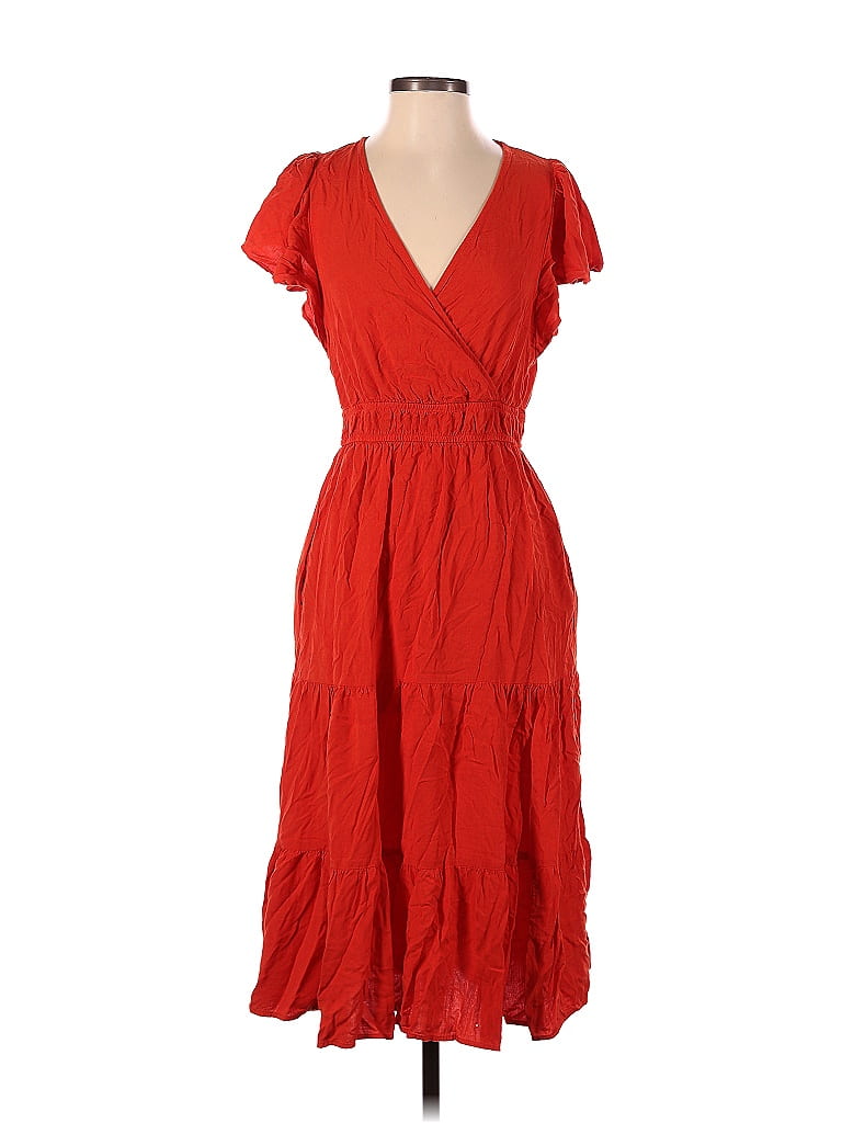 Knox Rose 100 Rayon Solid Burnt Orange Red Cocktail Dress Size S 25