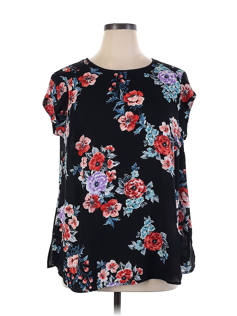 Dr2 100 Polyester Floral Black Short Sleeve Blouse Size 1x Plus 61