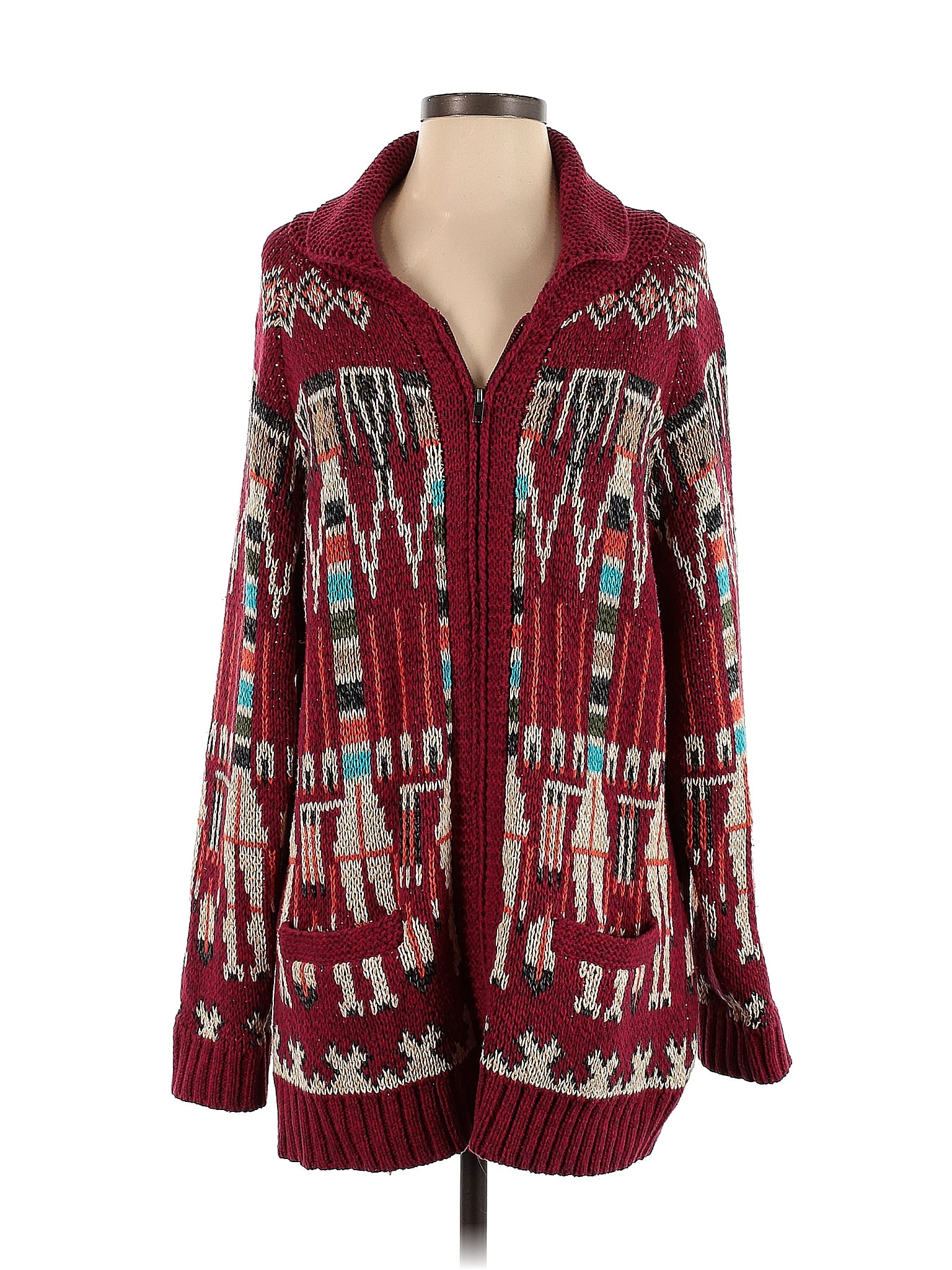 Tasha Polizzi Collection Aztec Or Tribal Print Red Burgundy Zip Up ...
