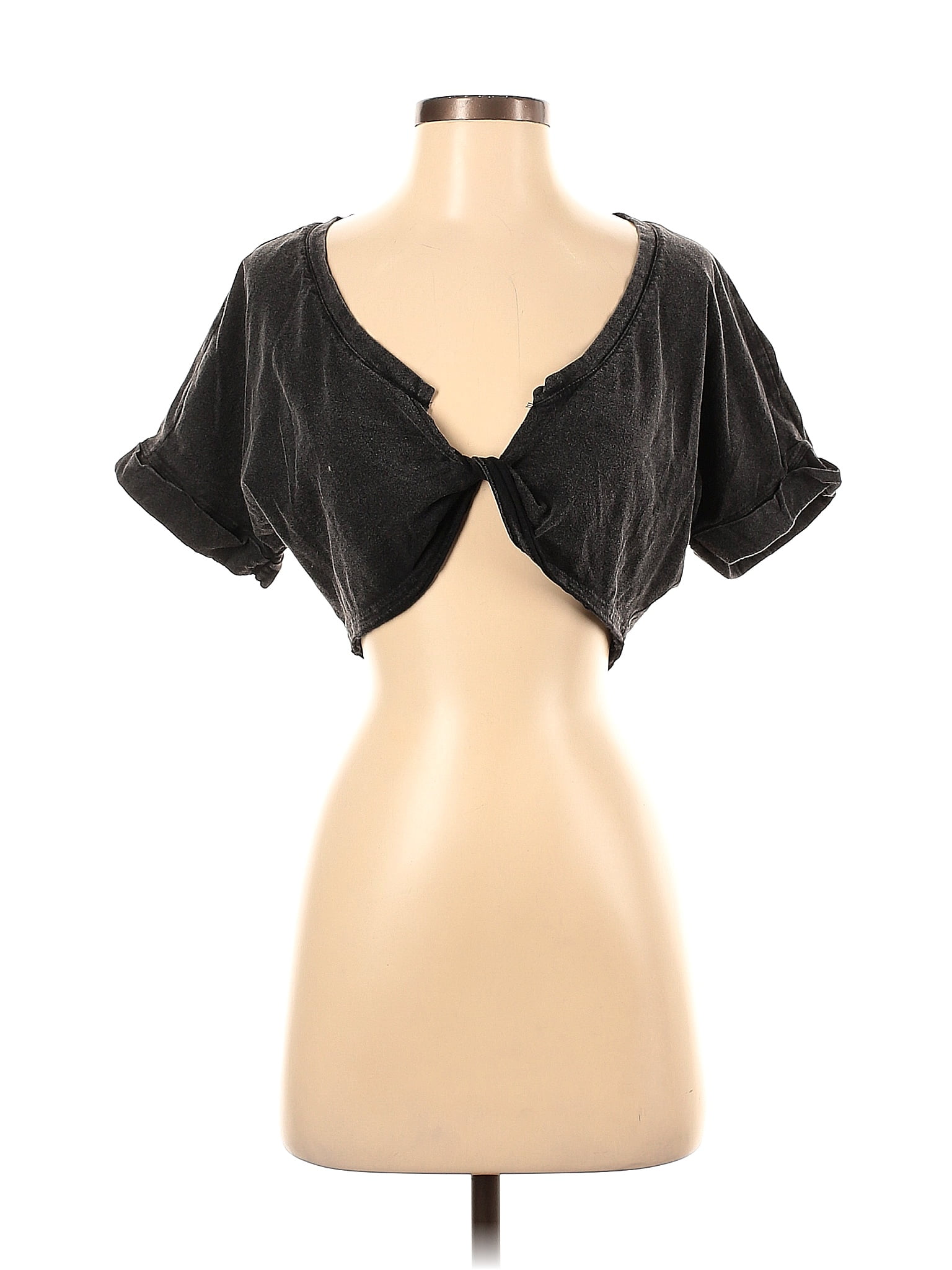 Daily Practice By Anthropologie 100 Cotton Solid Black Short Sleeve