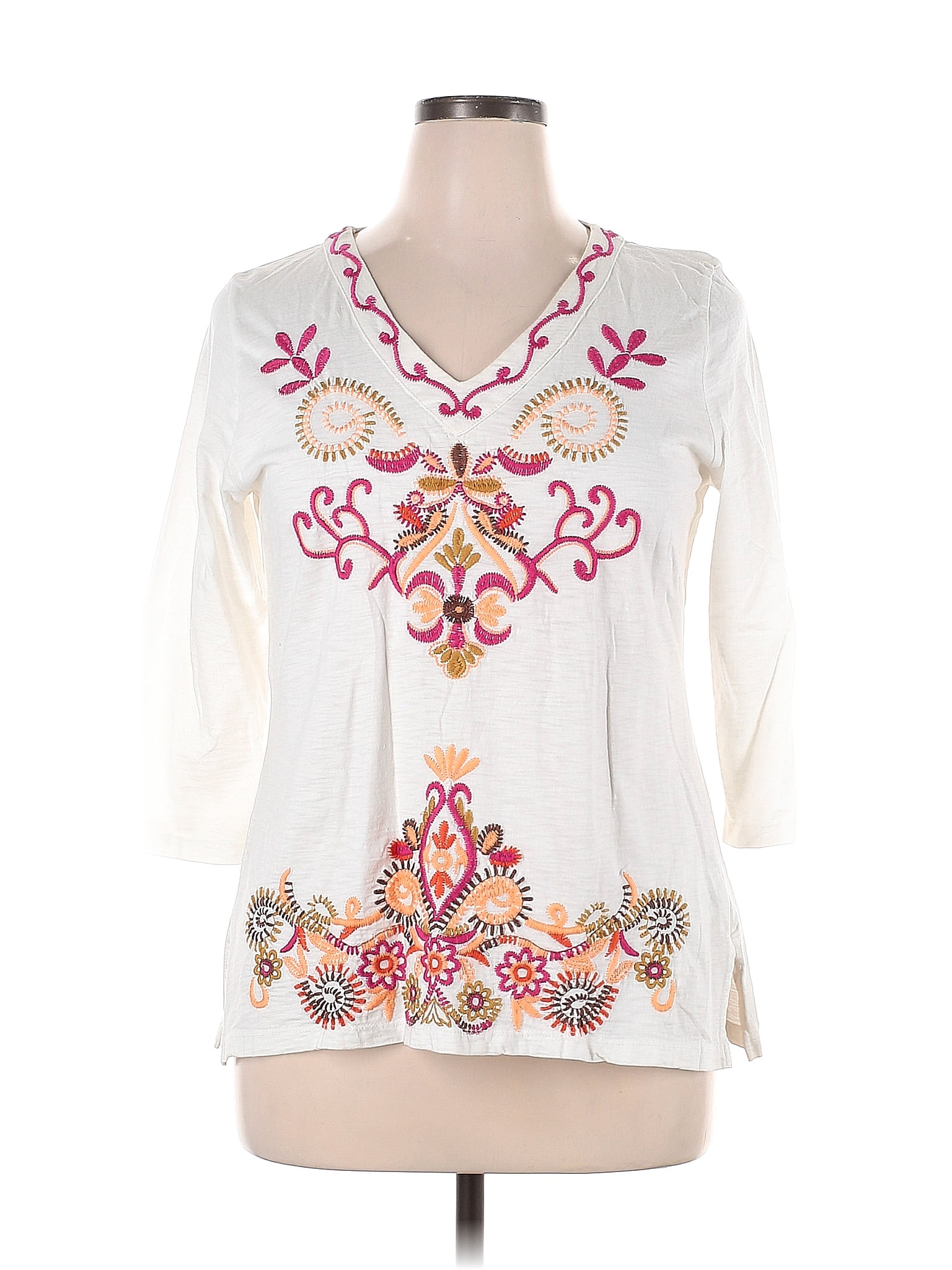 JM Collection 100% Cotton Paisley White Long Sleeve Top Size XL (Petite ...