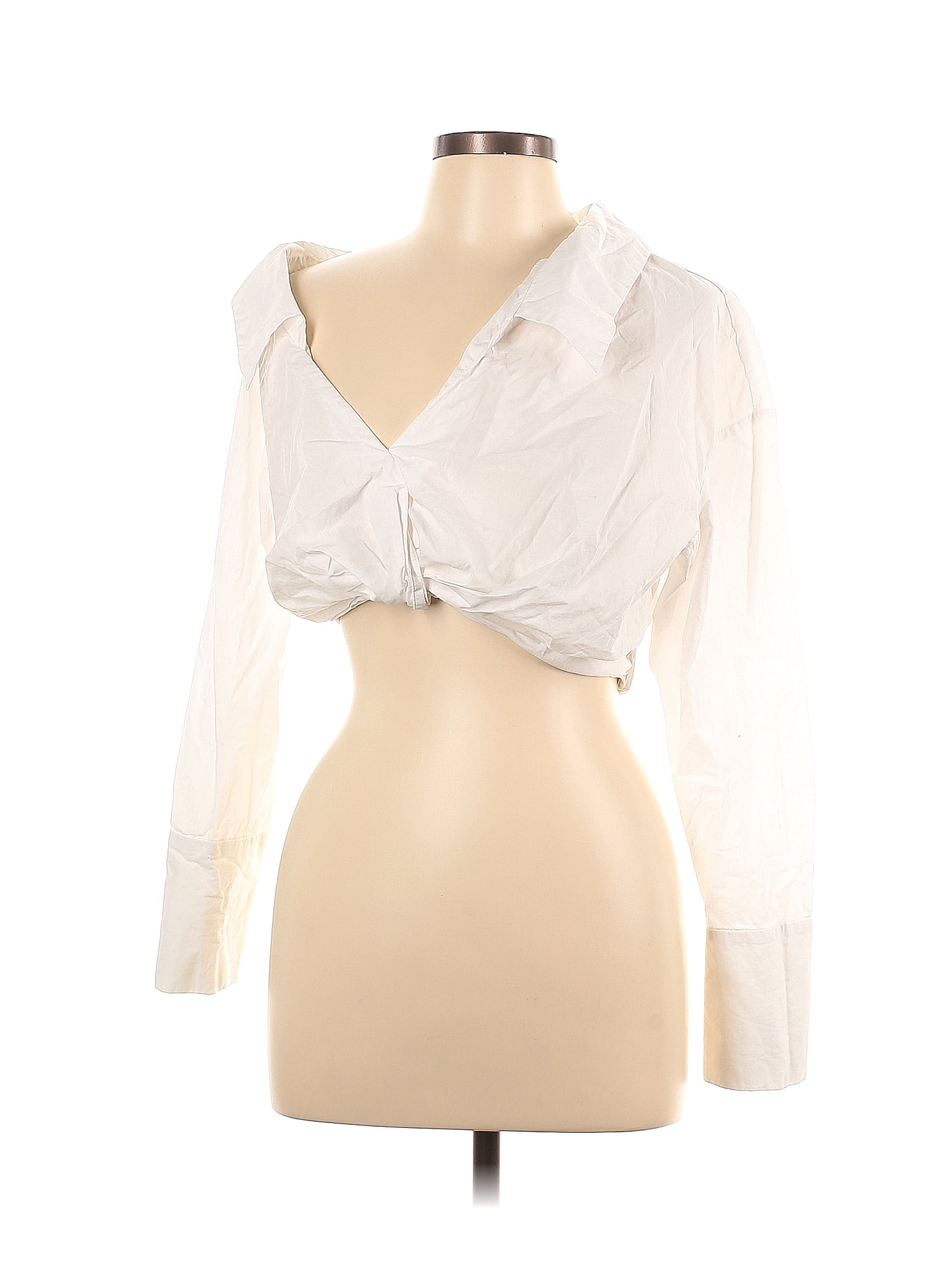 Zara 100 Cotton Solid White Ivory Long Sleeve Blouse Size L 49 Off