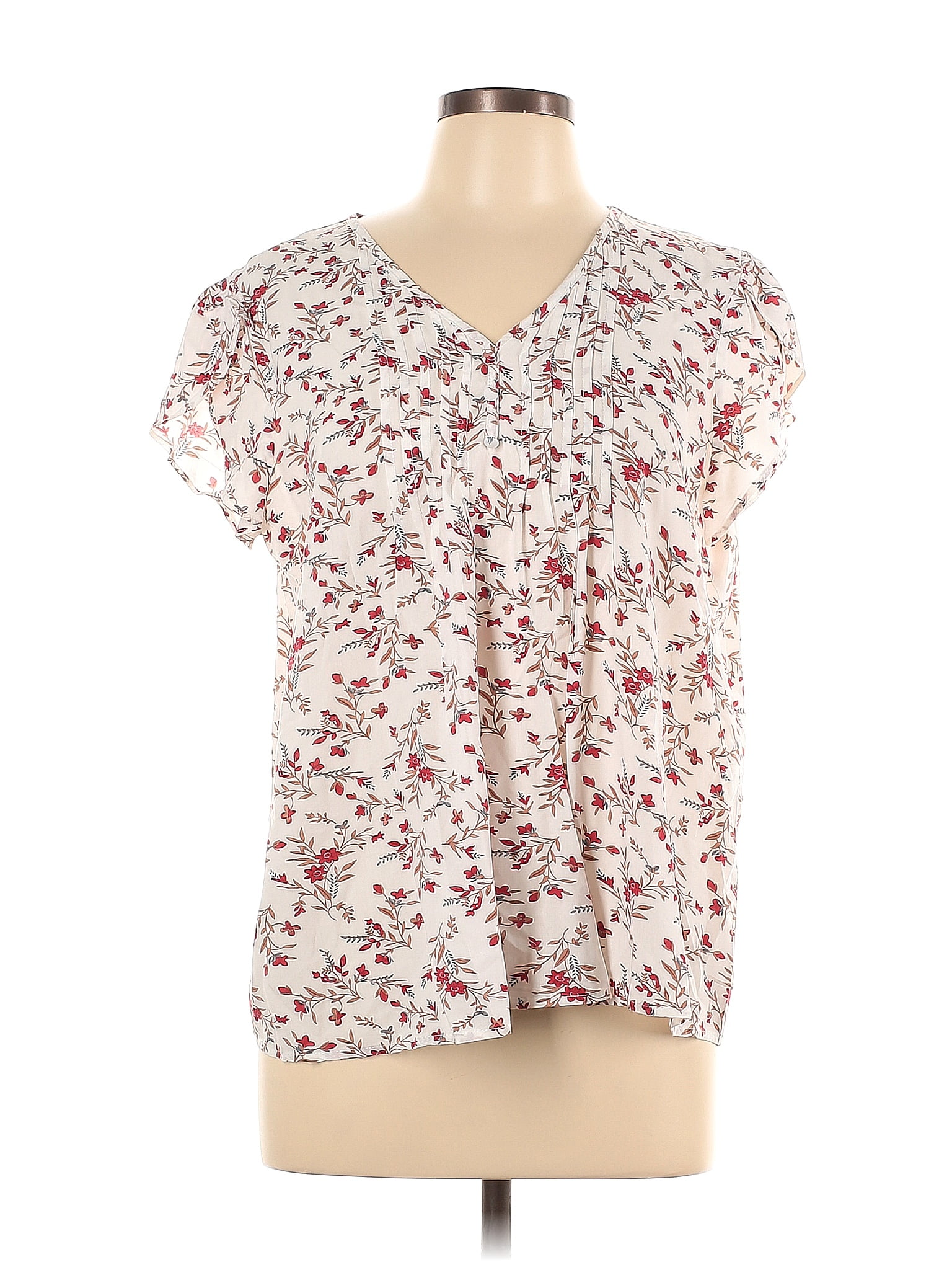 Fun2fun Floral White Short Sleeve Blouse Size L 60 Off Thredup