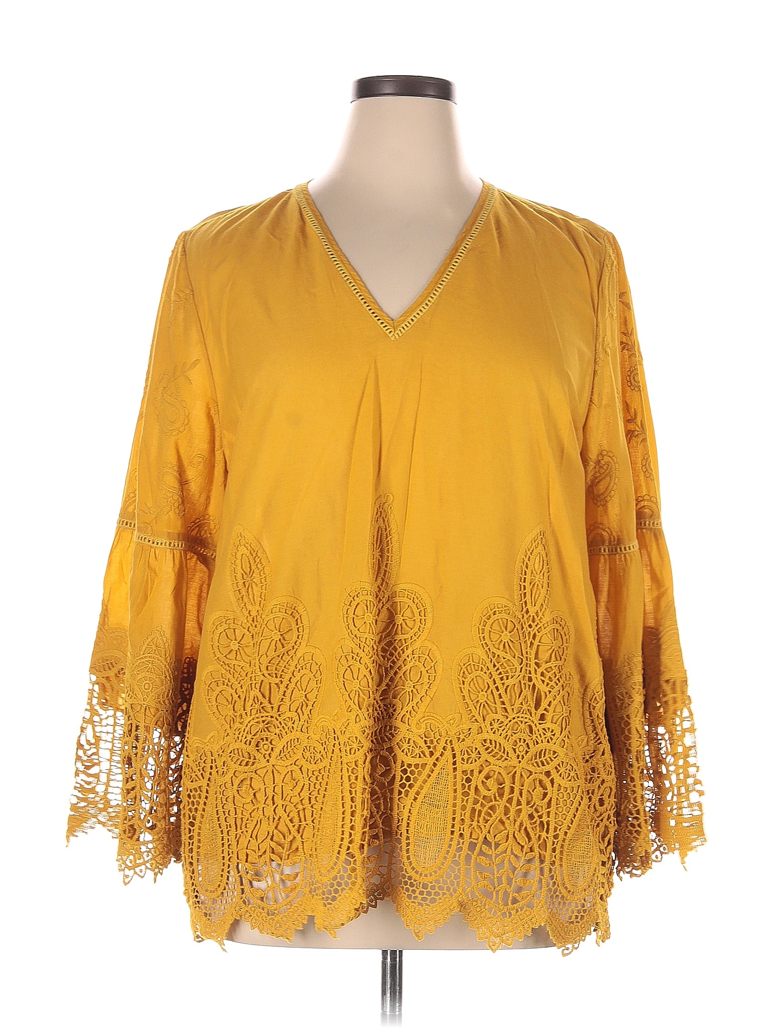 Chico's 100% Cotton Solid Yellow Gold Long Sleeve Top Size XL (3) - 76% ...