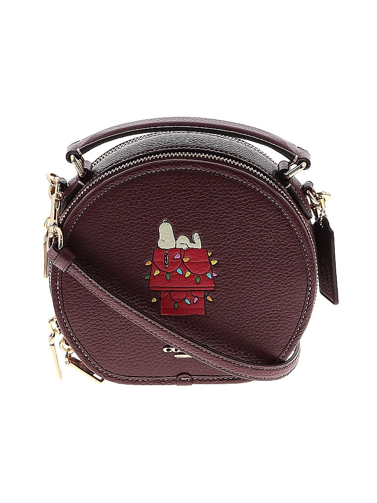 Coach X Peanuts 100% Leather Solid Maroon Burgundy Leather Satchel One ...