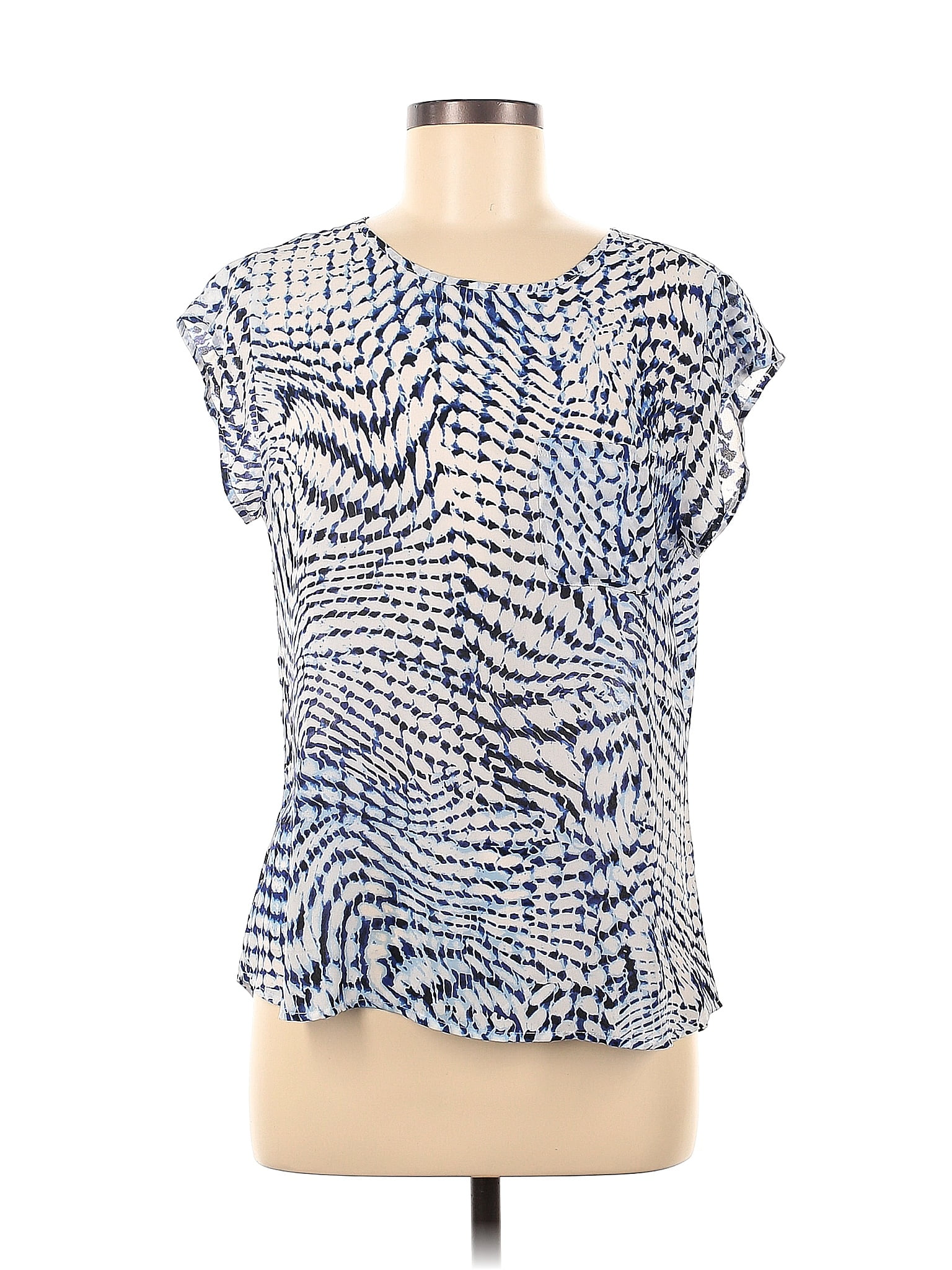 Violet And Claire 100 Polyester Multi Color Blue Short Sleeve Blouse