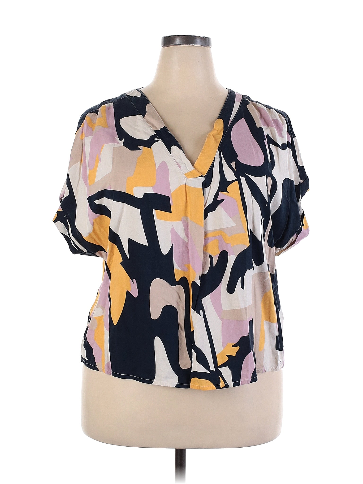Lascana 100 Viscose Tropical Multi Color Yellow Short Sleeve Blouse
