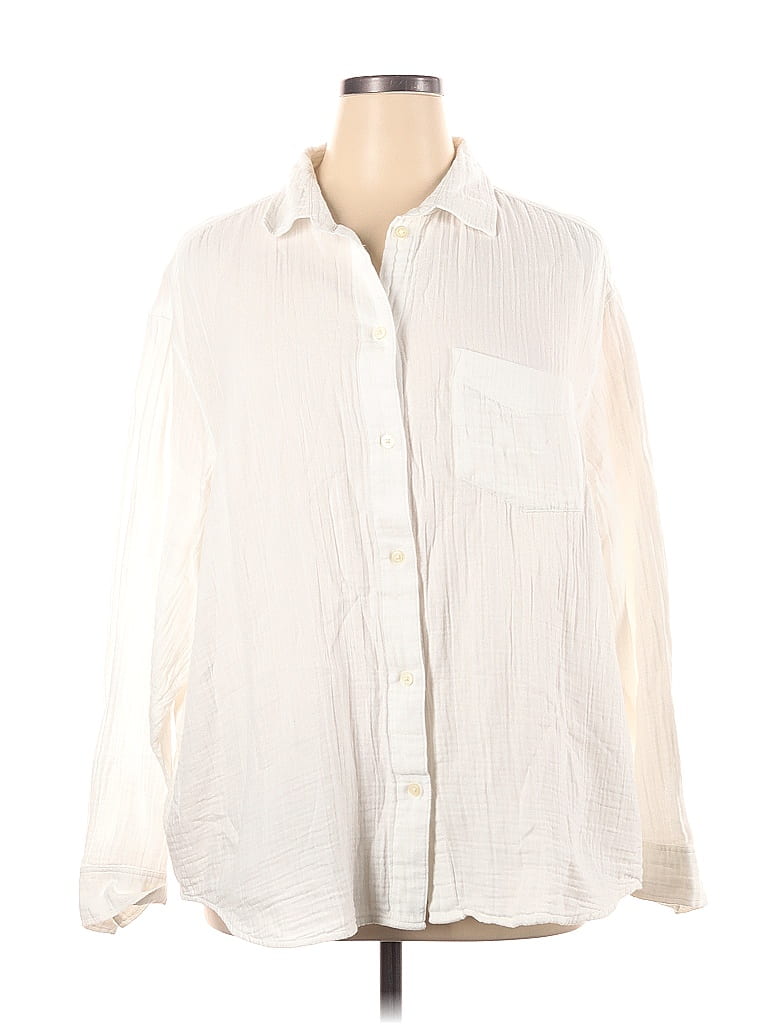 Gap 100 Cotton Solid White Ivory Long Sleeve Button Down Shirt Size