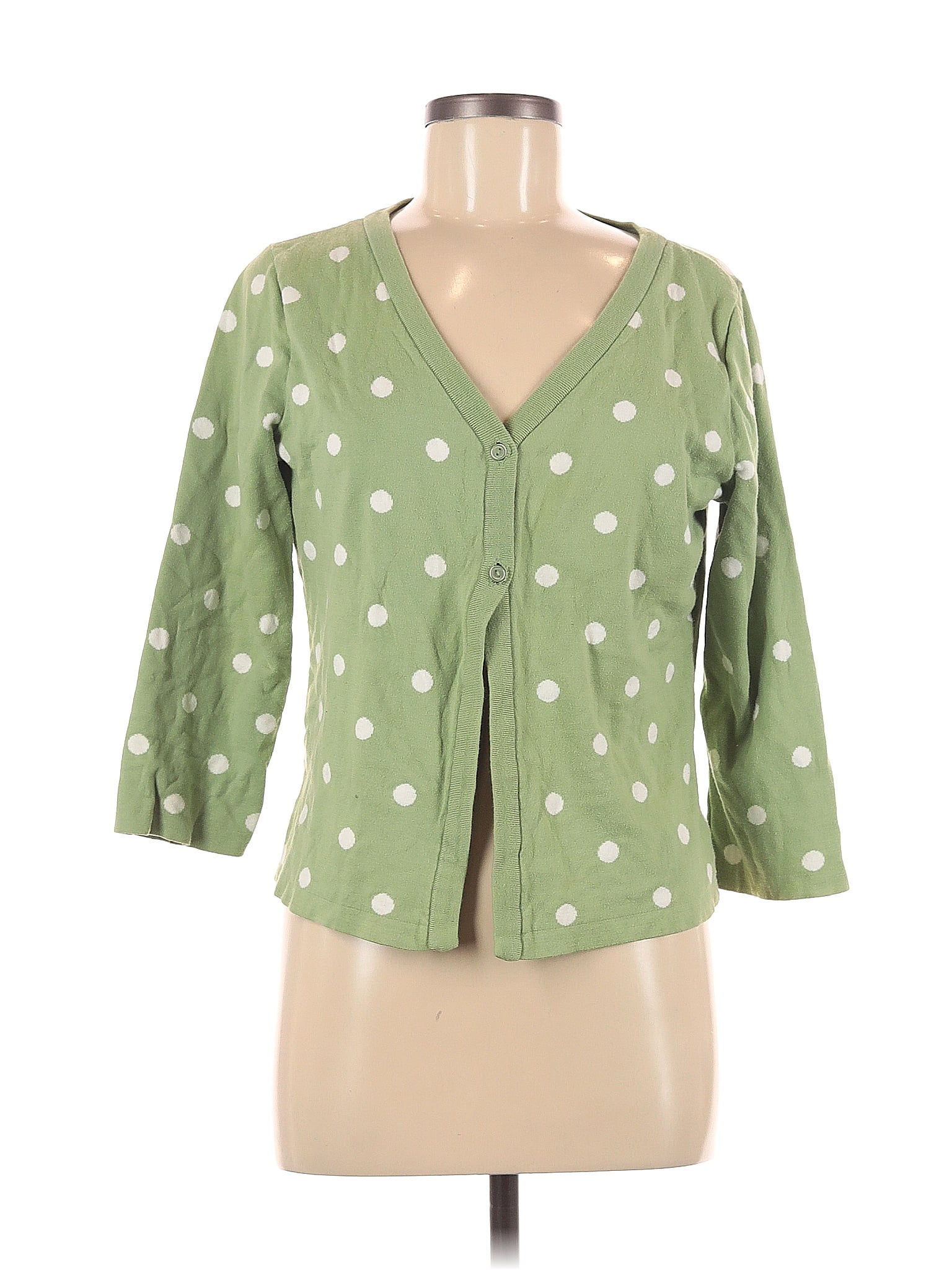 Liz Claiborne 100 Cotton Color Block Polka Dots Green Cardigan Size M