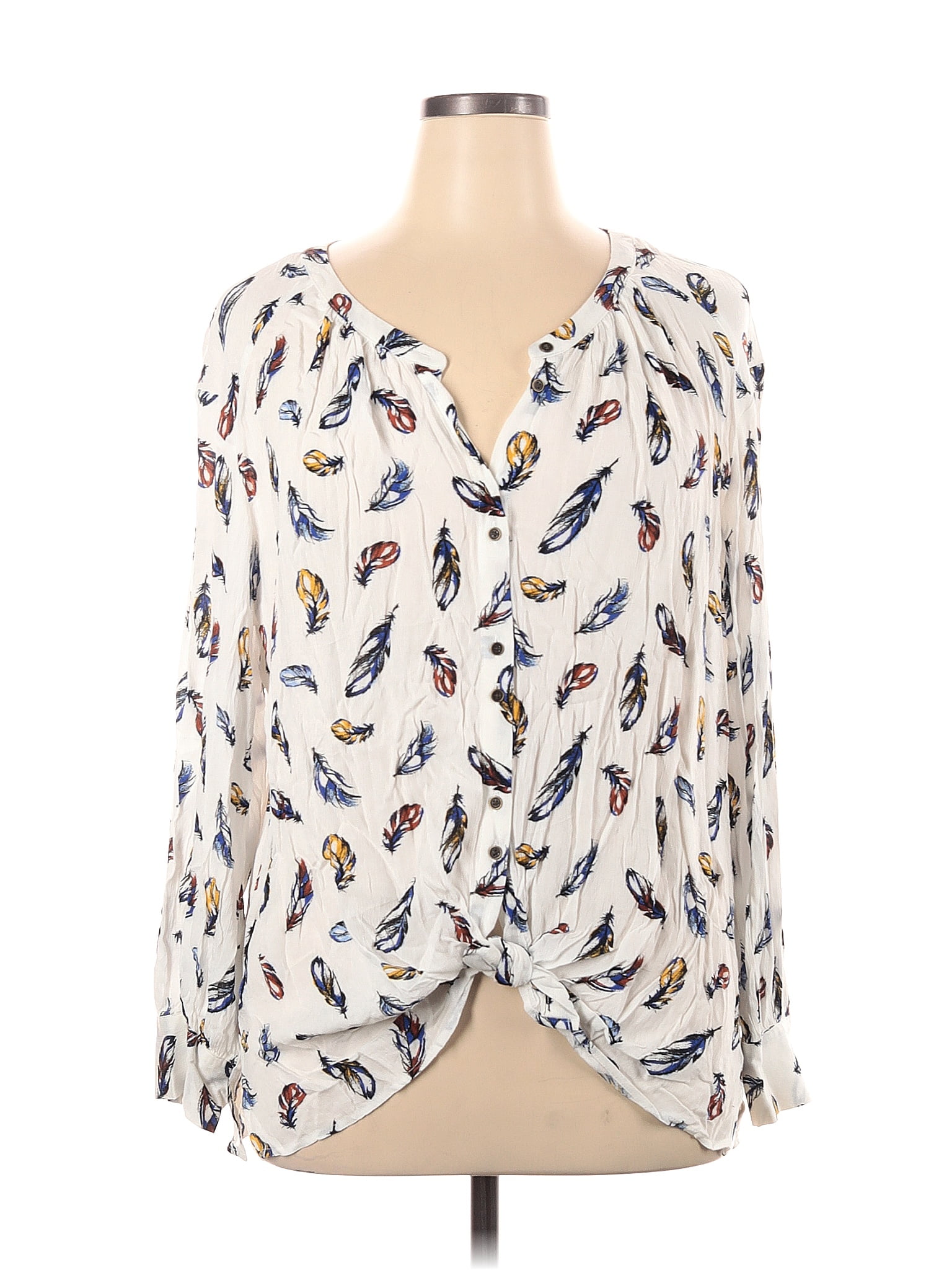 A N A A New Approach 100 Rayon White Ivory Long Sleeve Blouse Size Xl