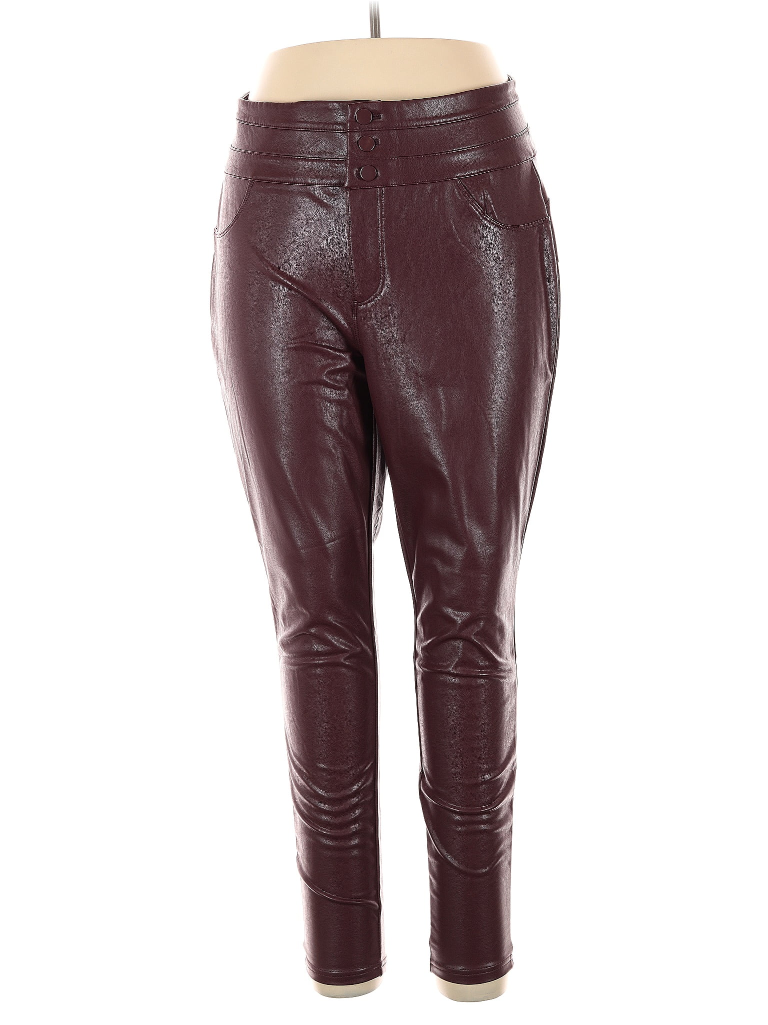 Fashion Nova 100% Polyurethane Maroon Burgundy Faux Leather Pants Size ...
