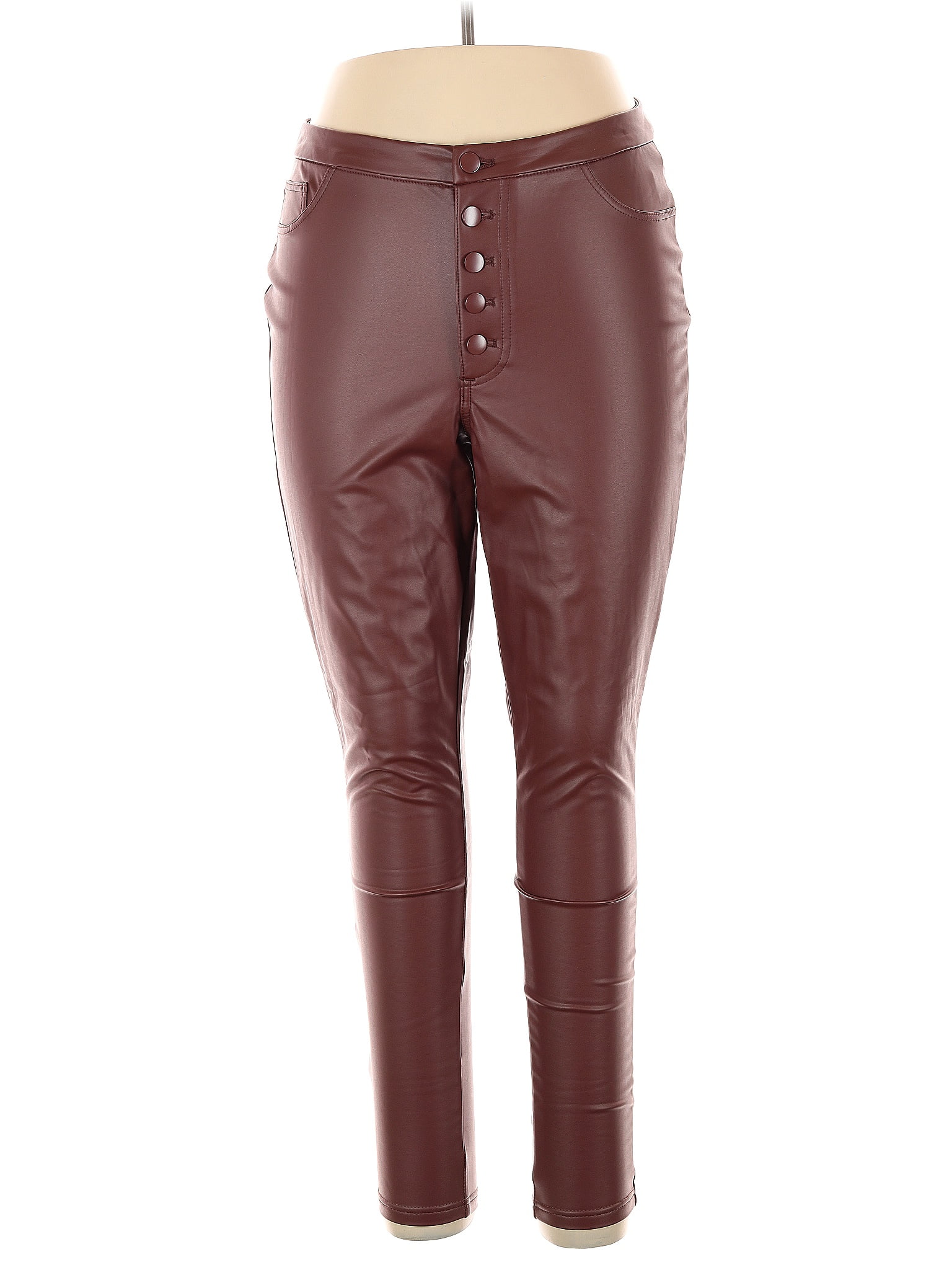 Fashion Nova 100% Polyurethane Burgundy Faux Leather Pants Size 1X ...