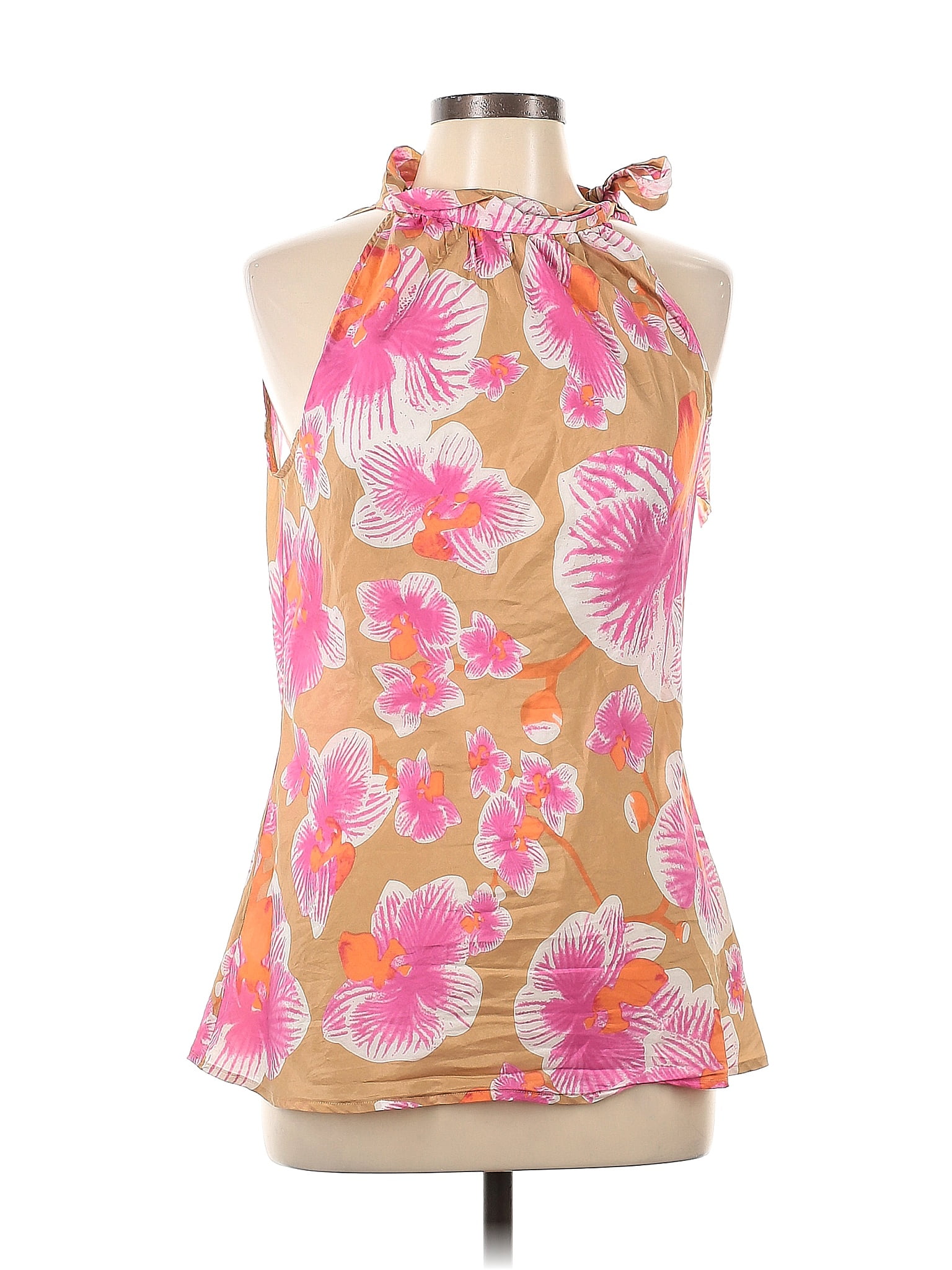 Cache 100% Silk Floral Multi Color Orange Sleeveless Blouse Size L - 68 ...