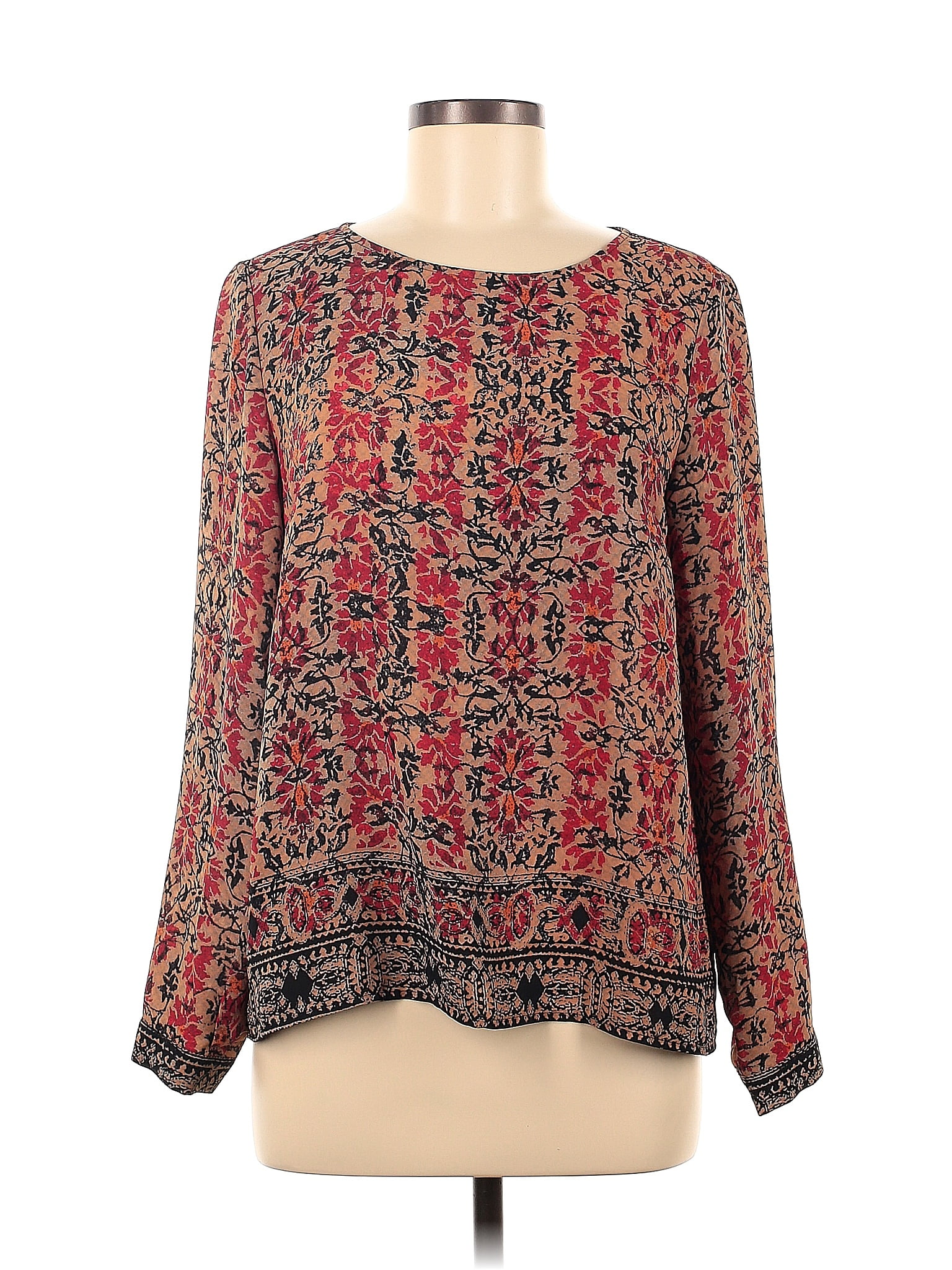 Violet And Claire 100 Polyester Paisley Red Long Sleeve Blouse Size M