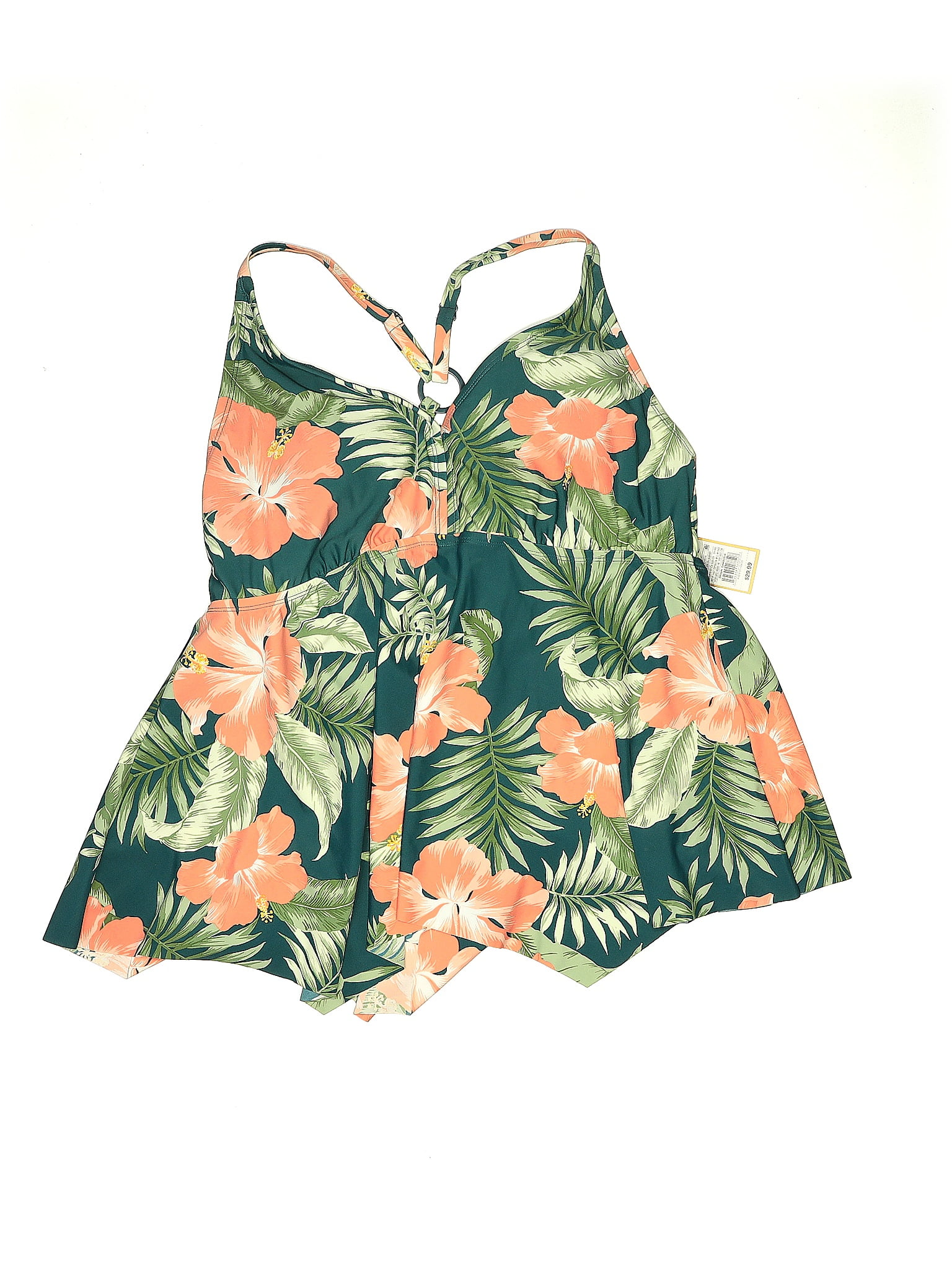 Kona Sol Floral Tropical Multi Color Green Swimsuit Top Size 18W (Plus ...