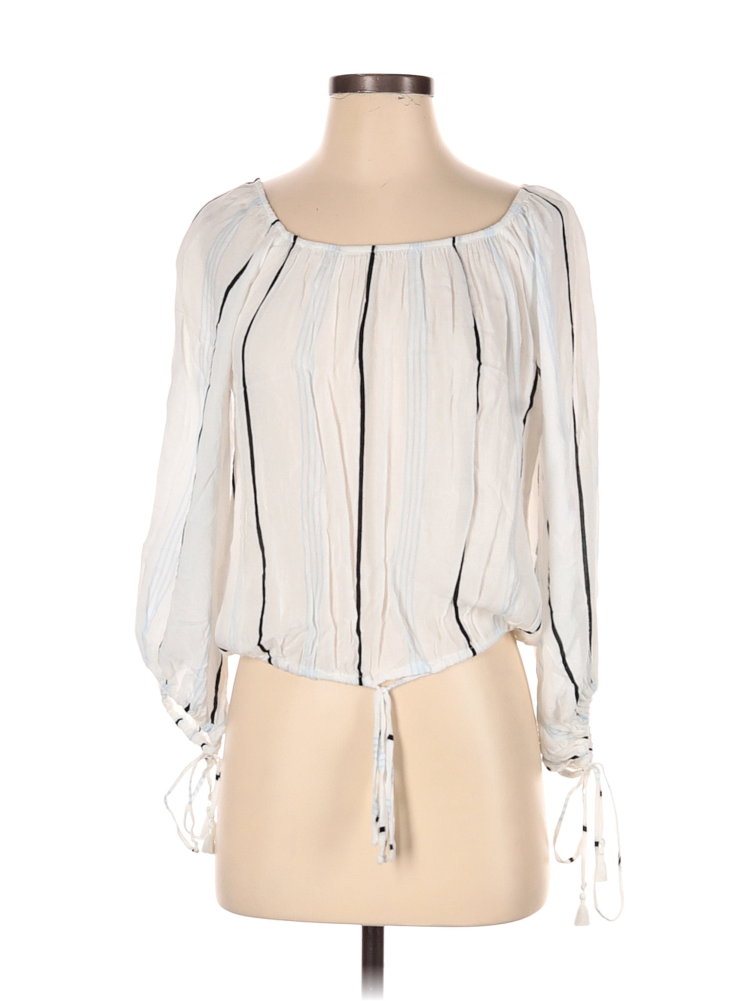 Faithfull the Brand 100% Rayon Stripes White Silver Long Sleeve Top ...