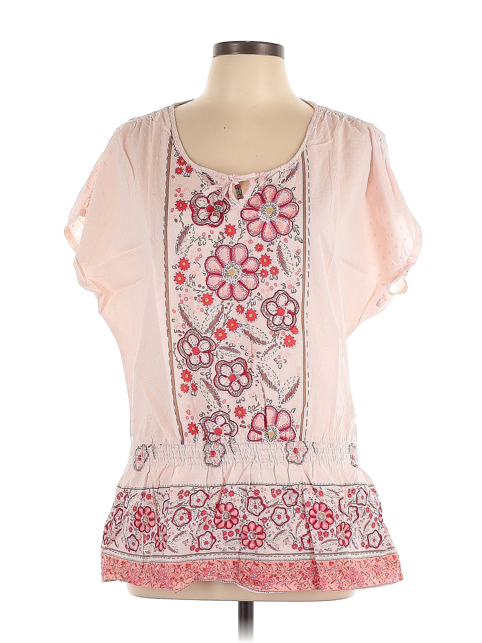 Angie 100% Cotton Pink Short Sleeve Blouse Size L - 57% off | ThredUp