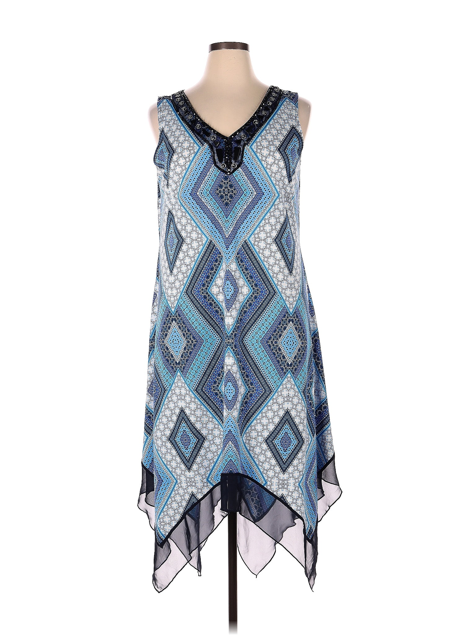 Perceptions Woman Multi Color Blue Casual Dress Size 1X (Plus) - 44% ...