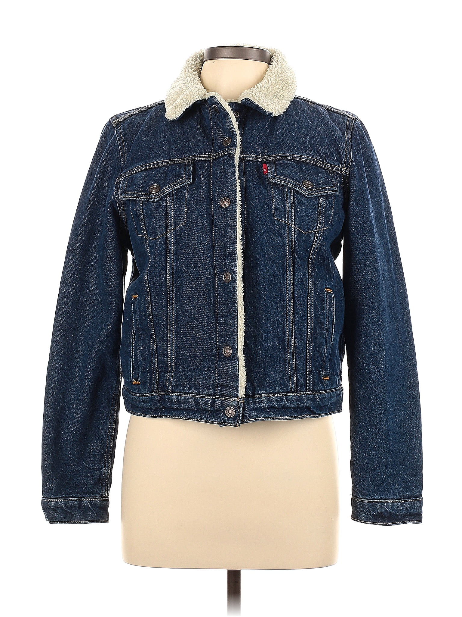 Levis 100 Cotton Solid Blue Denim Jacket Size L 64 Off Thredup