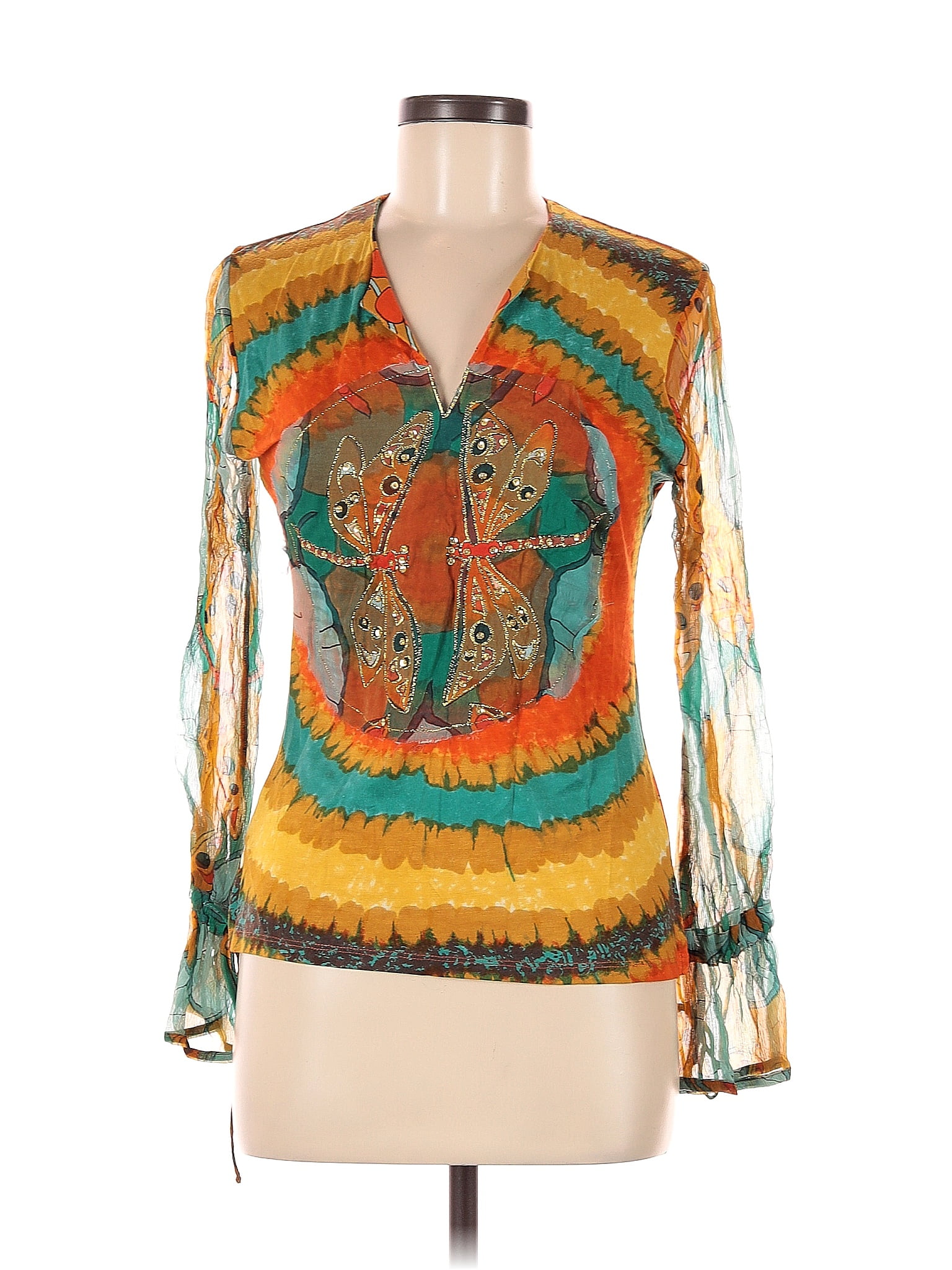 Indo Chic Multi Color Gold Long Sleeve Blouse Size M 73 Off Thredup