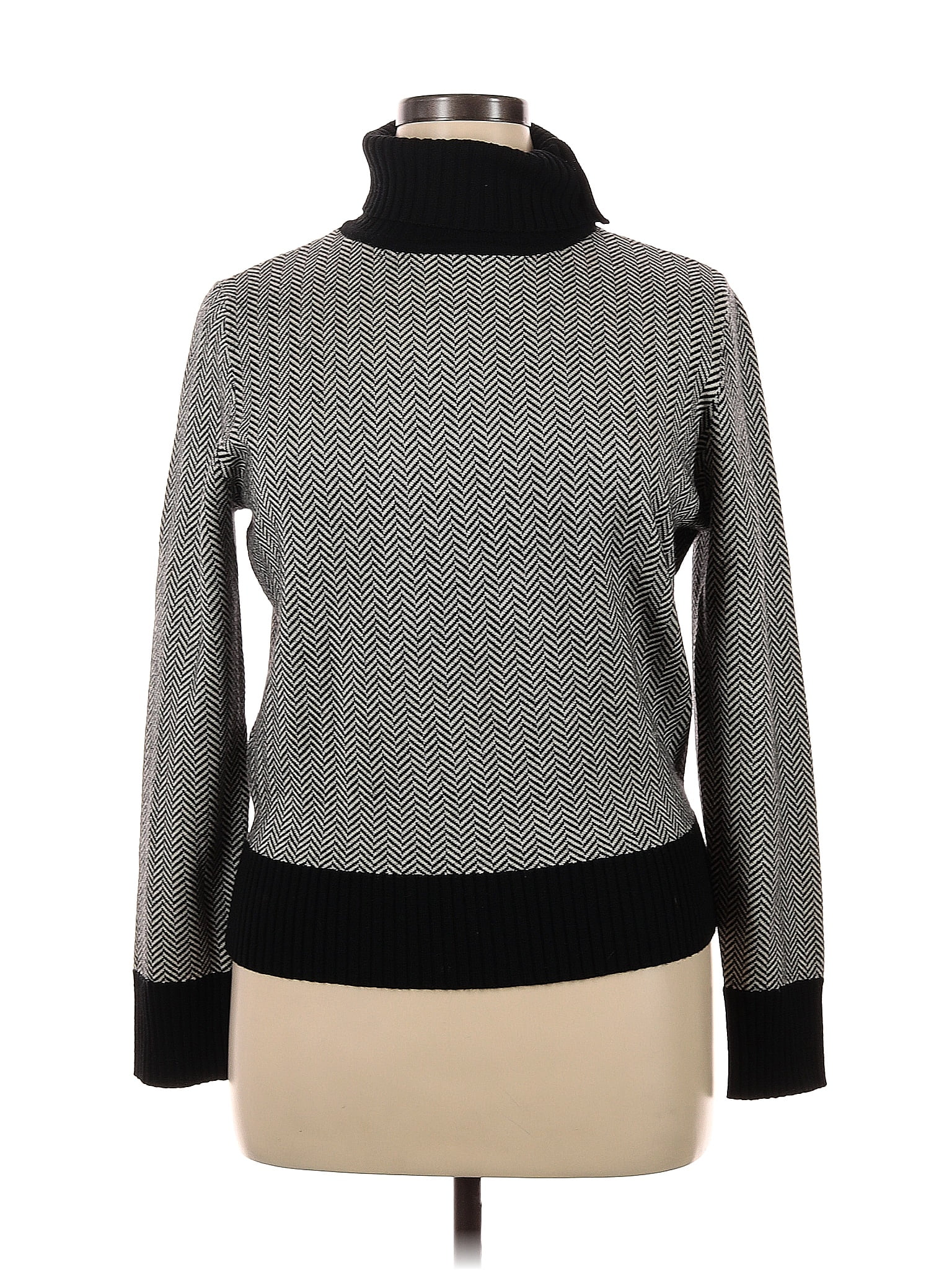 Kate Hill 100% Merino Extra Fine Wool Color Block Gray Turtleneck ...
