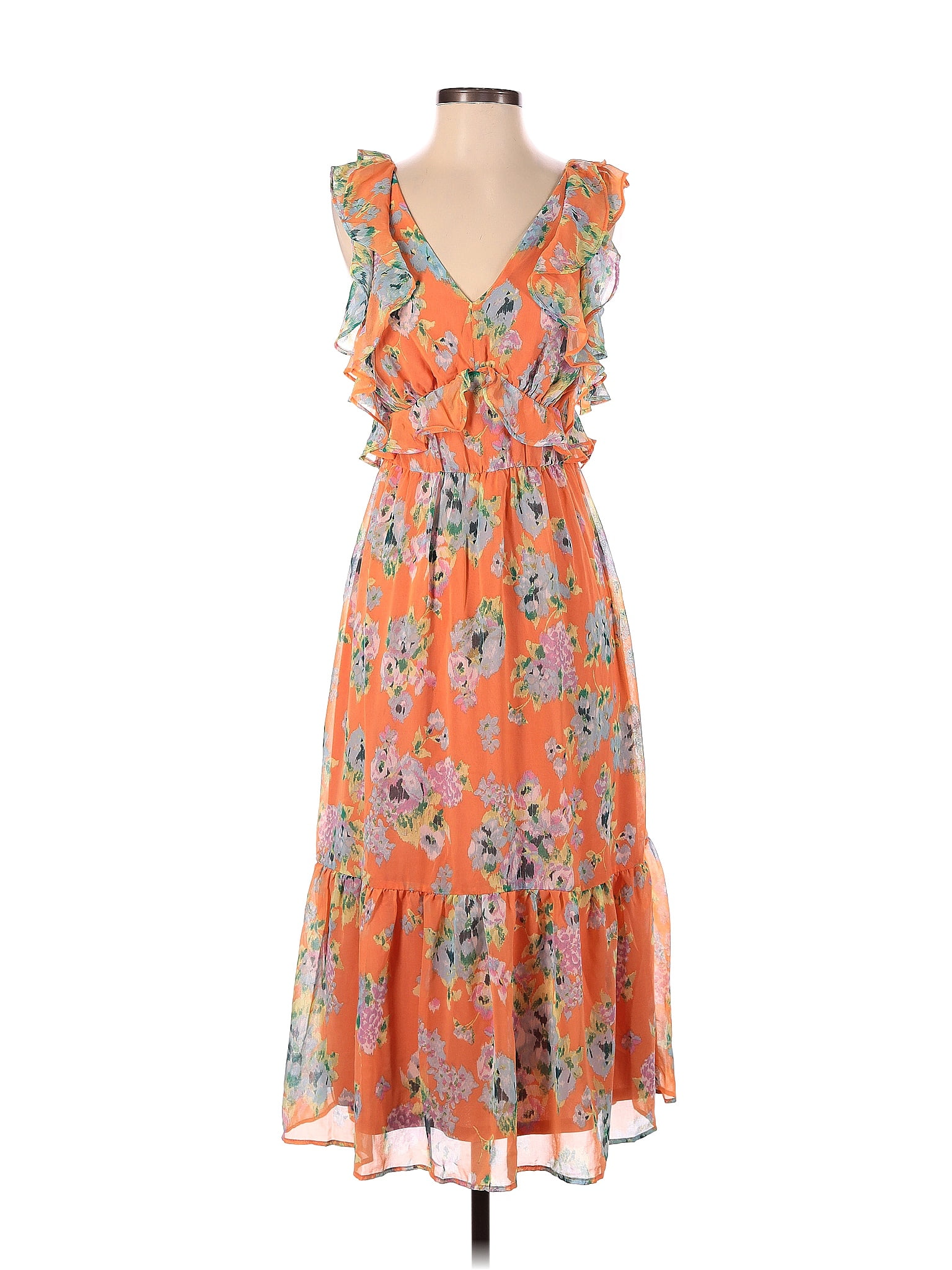 Lc Lauren Conrad 100 Polyester Floral Orange Casual Dress Size S 67