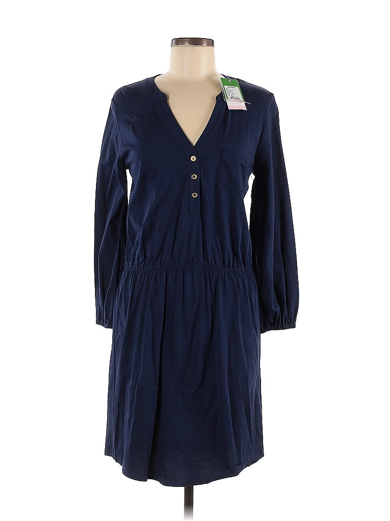 Lilly Pulitzer 100 Pima Cotton Solid Navy Blue Casual Dress Size M