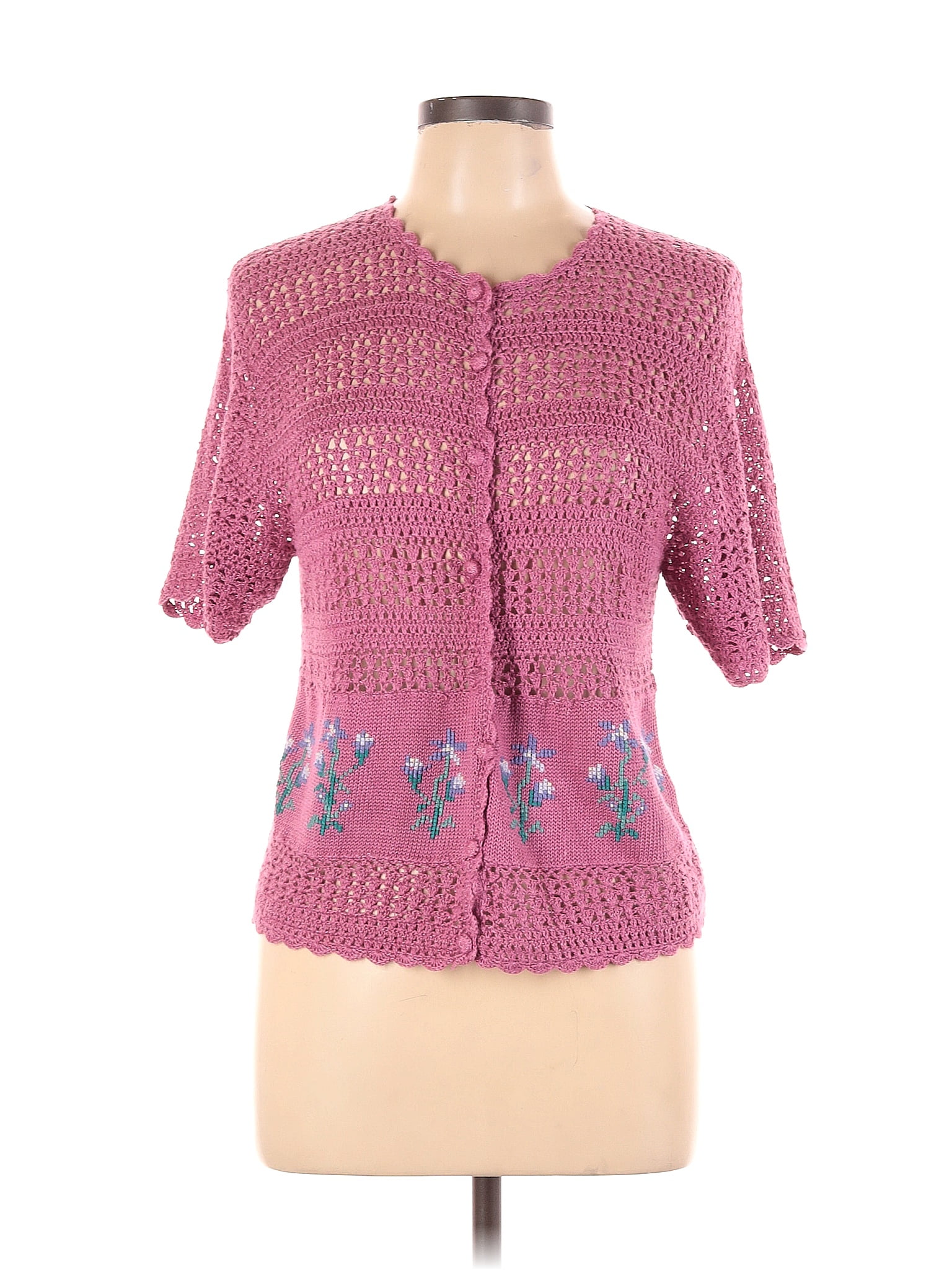 Teddi Color Block Pink Cardigan Size L 50 Off Thredup