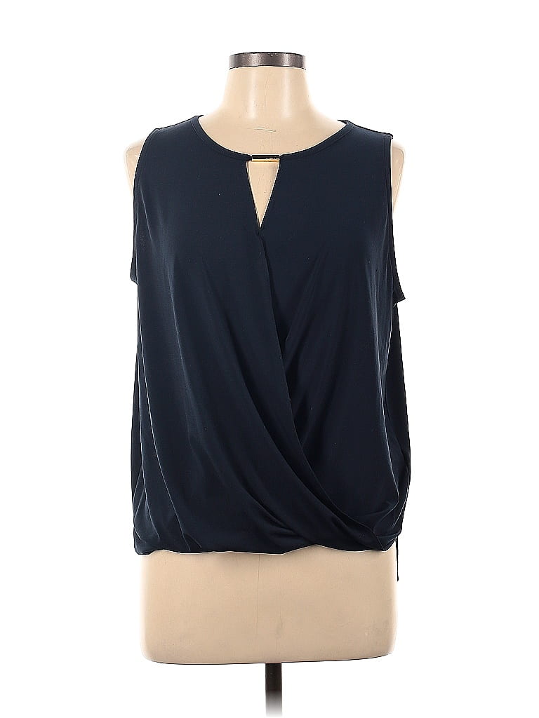Michael Michael Kors Solid Navy Blue Sleeveless Blouse Size L 74 Off