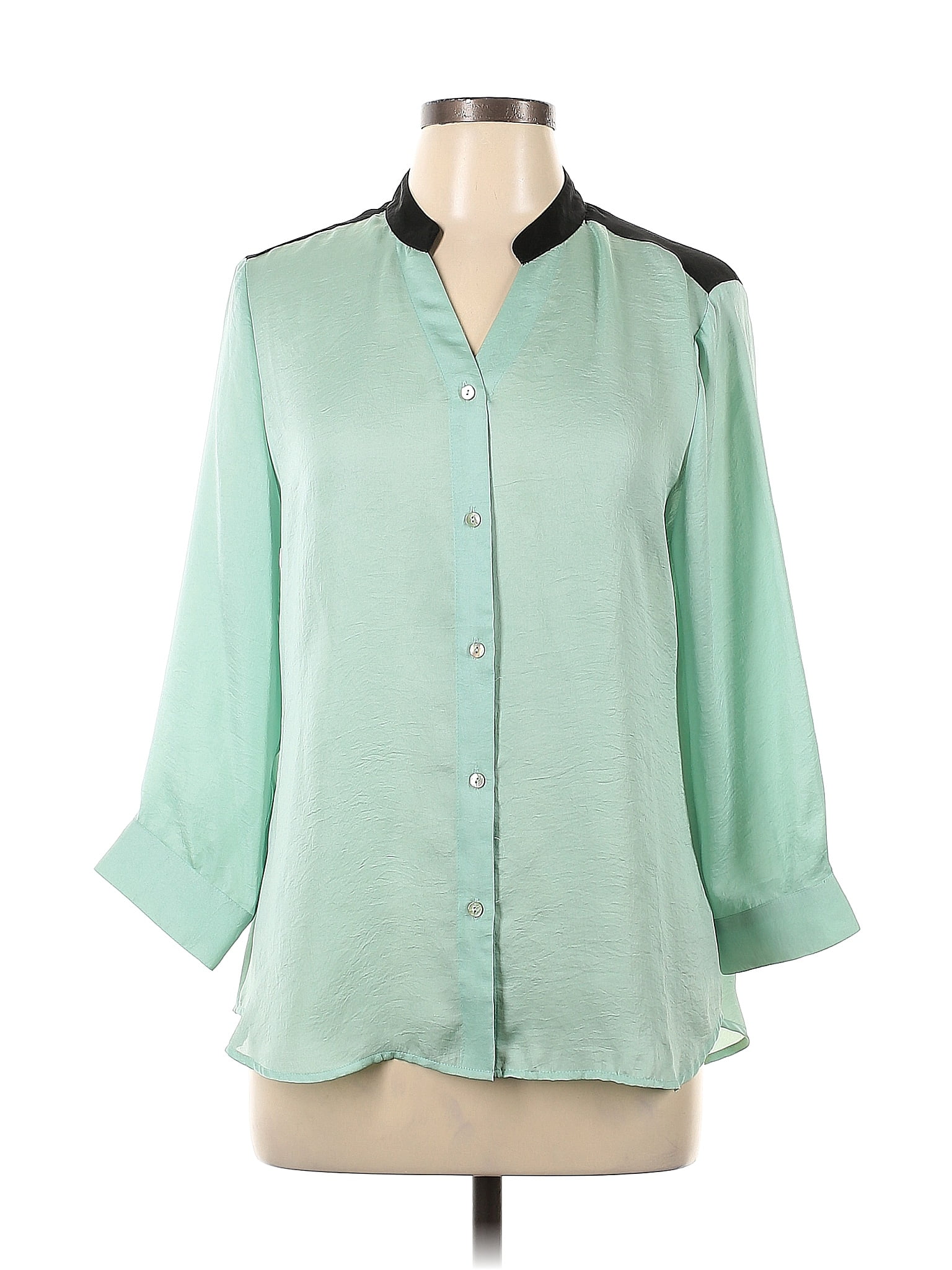 Violet And Claire 100 Polyester Color Block Green Long Sleeve Blouse