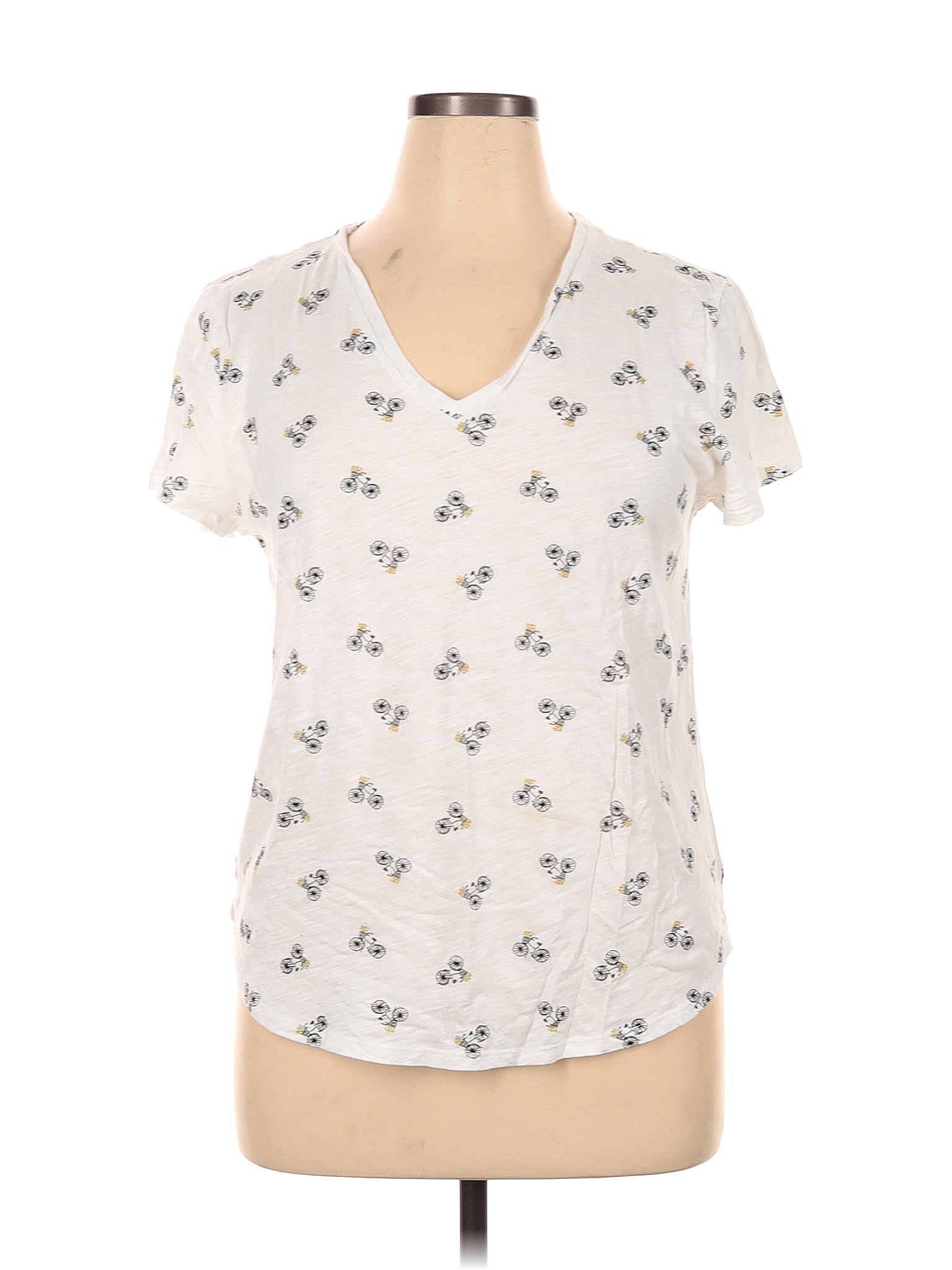 Ann Taylor LOFT Outlet 100% Cotton Floral White Ivory Short Sleeve T ...