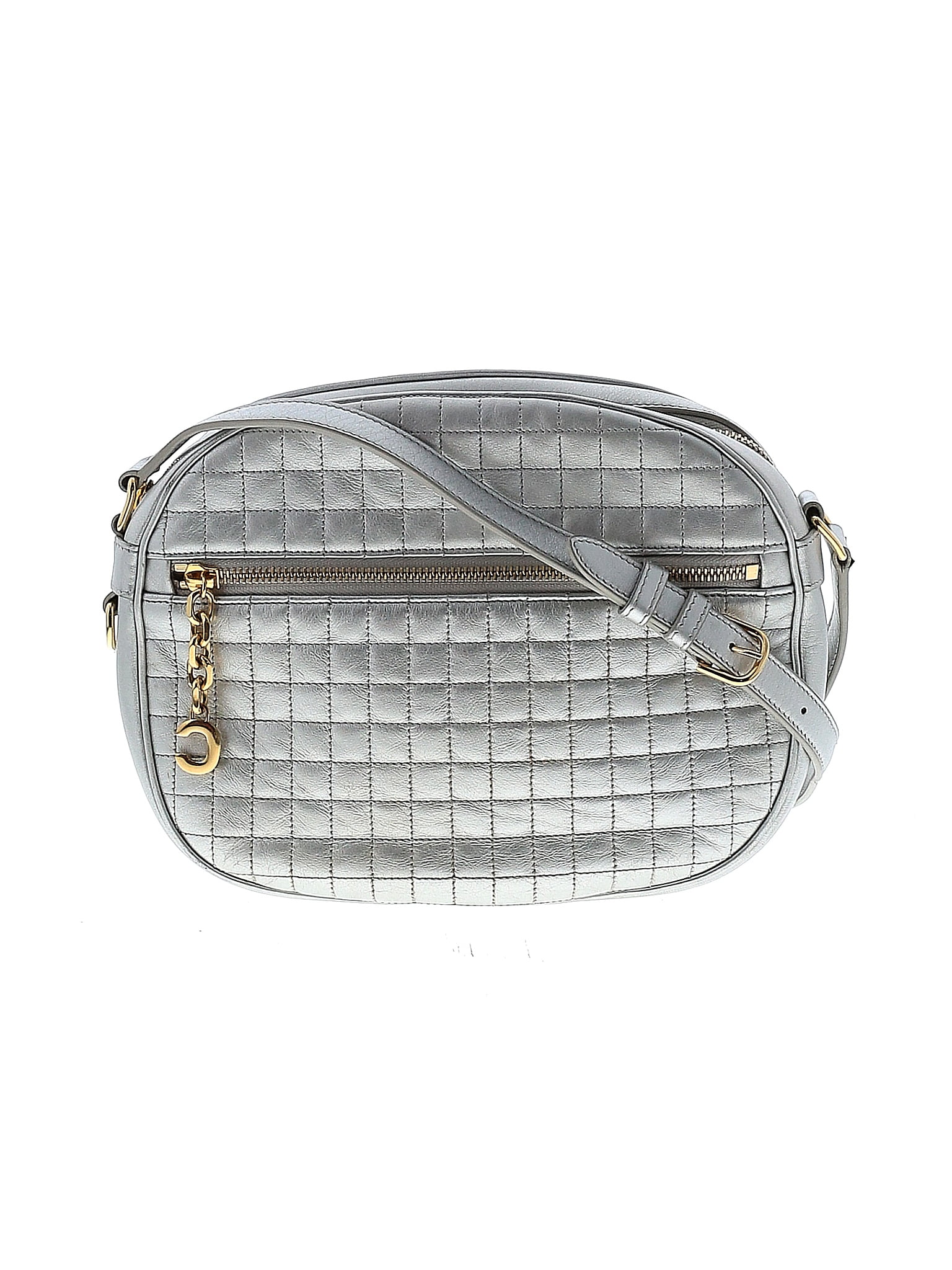 Céline 100% Calf Leather Solid Metallic Gray C Charm Camera Case One ...