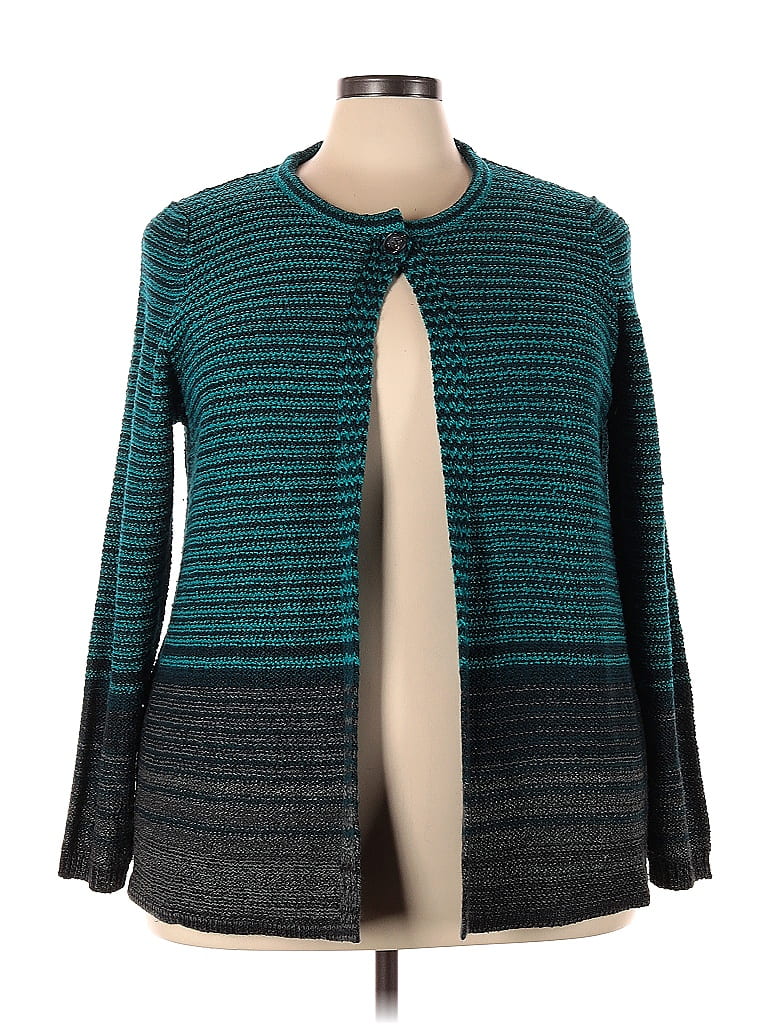 Allison Daley Color Block Stripes Teal Cardigan Size 3X (Plus) - 41% ...