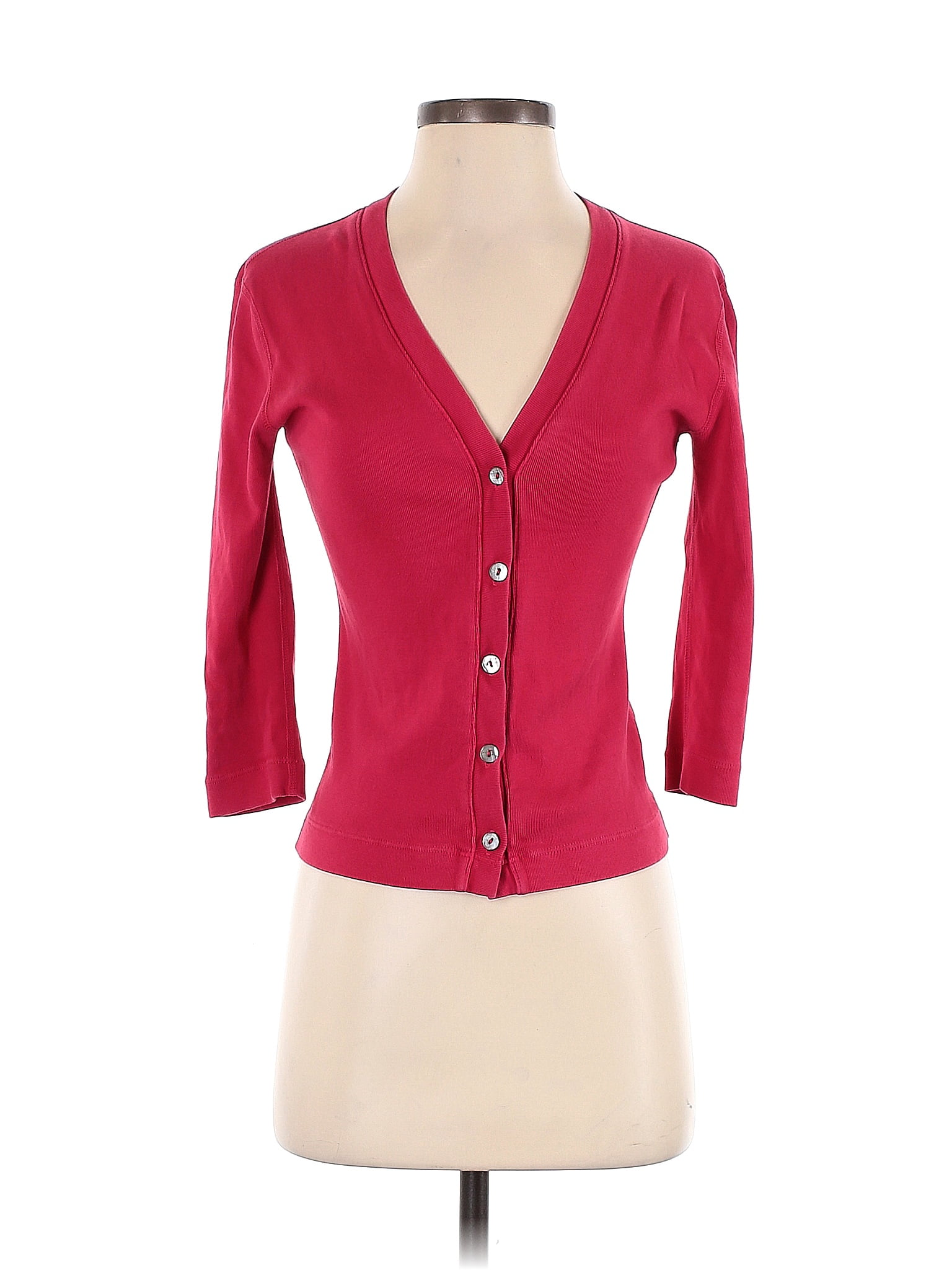 Three Dots 100% Cotton Color Block Solid Red Pink Cardigan Size S - 75% ...